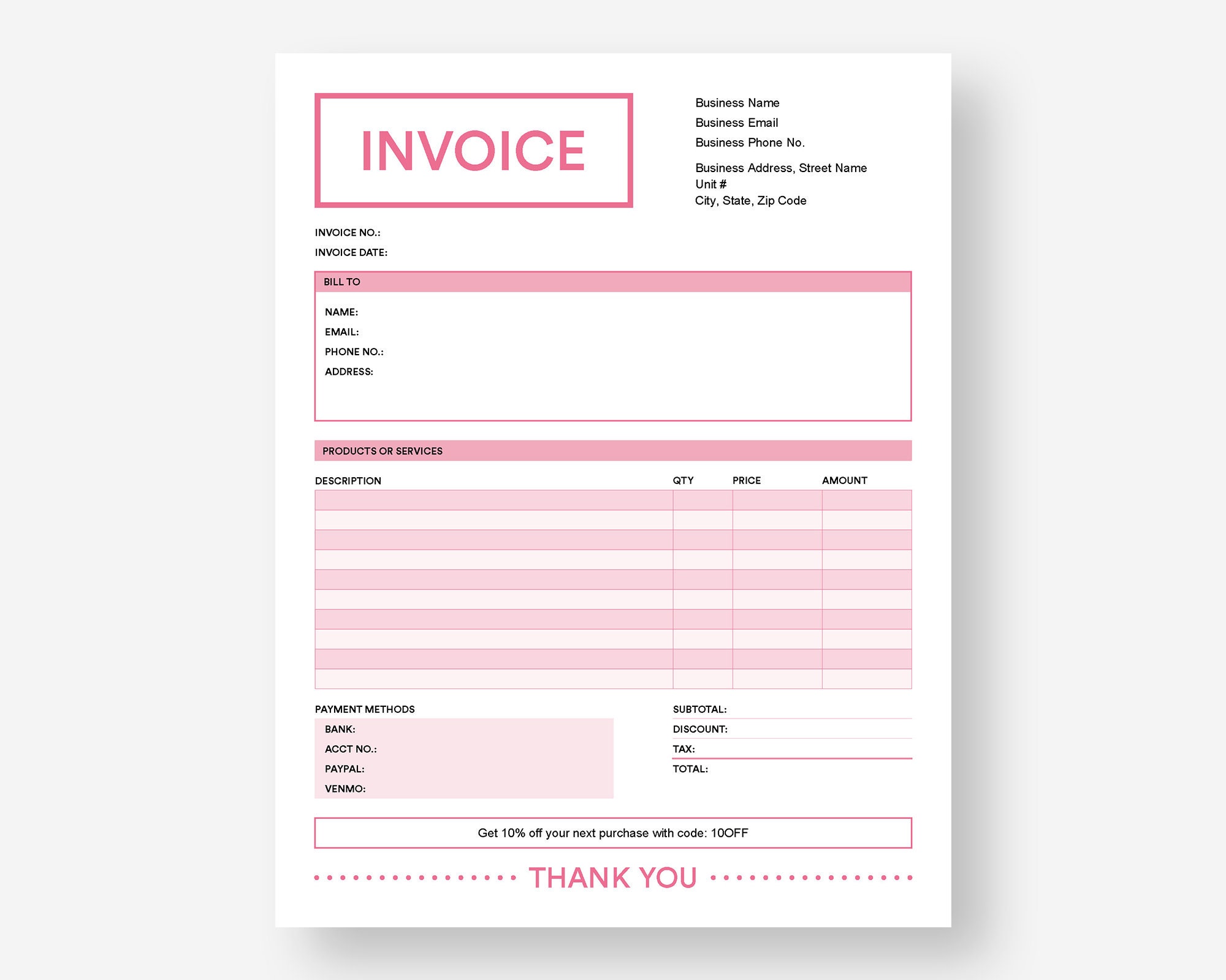 Pink Invoice Template PDF, Professional Business Invoice Form ...