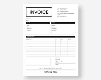Invoice Template PDF, Printable Black & White Professional Business ...