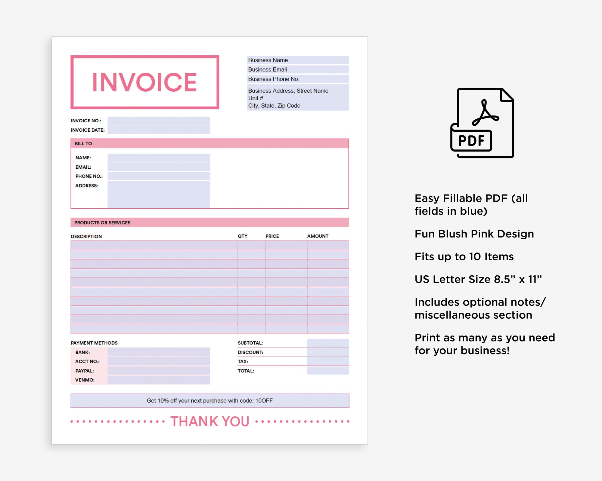 Pink Invoice Template PDF, Professional Business Invoice Form ...