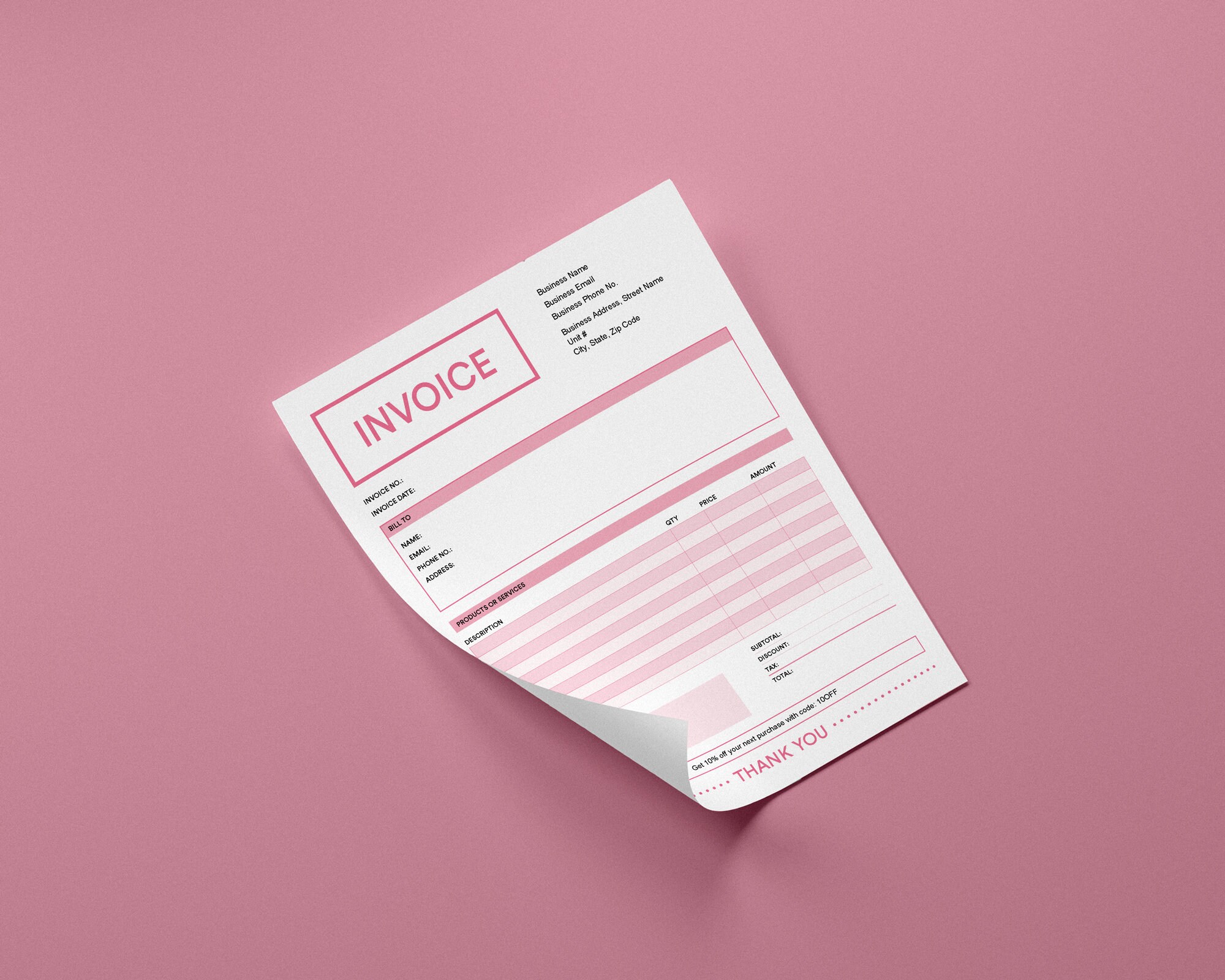 Pink Invoice Template PDF, Professional Business Invoice Form ...