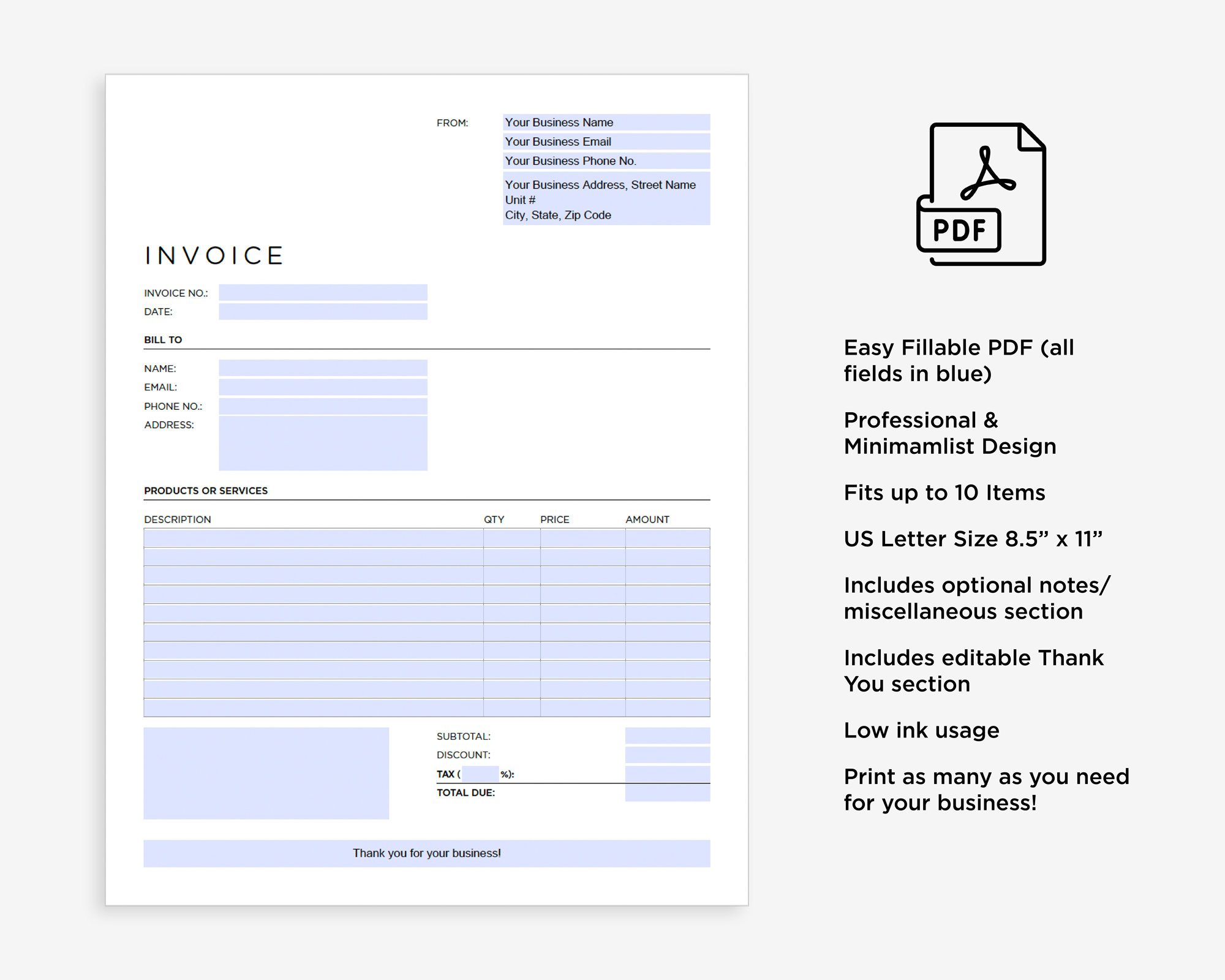 Professional Invoice Template Pdf Minimalist Business Invoice Form