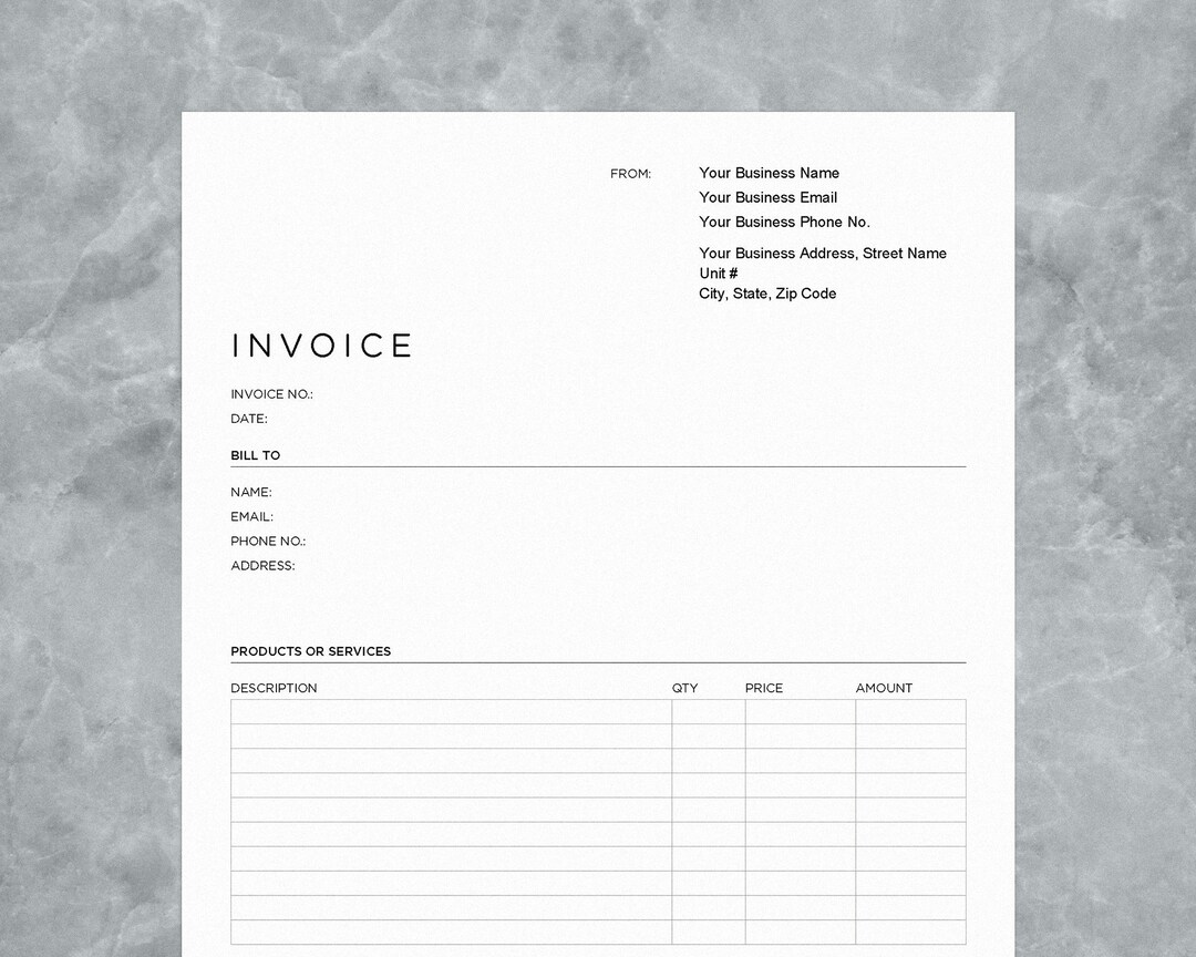 Professional Invoice Template PDF, Minimalist Business Invoice Form ...