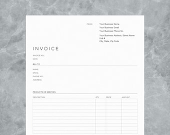 Invoice Template PDF, Printable Black & White Professional Business ...