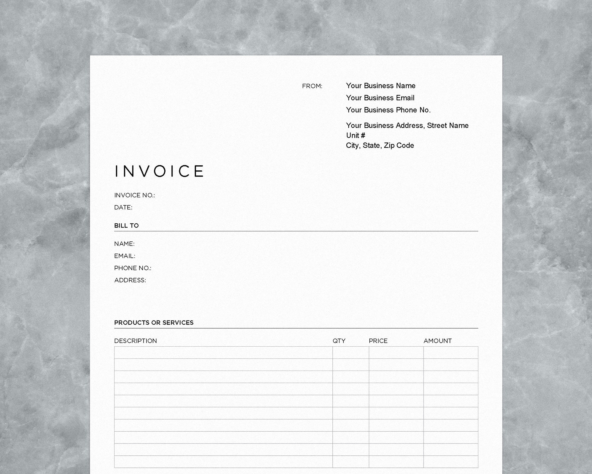 Professional Invoice Template PDF, Minimalist Business Invoice Form ...
