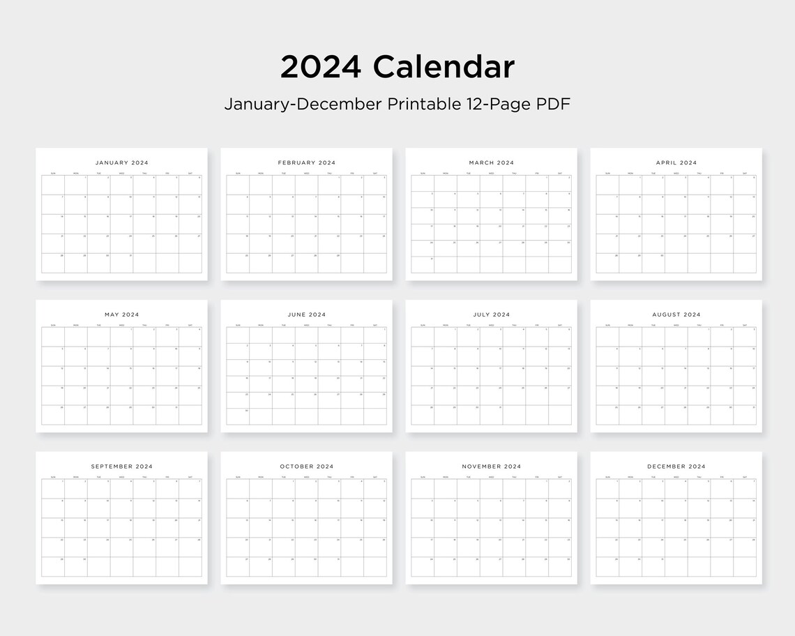 2024 Monthly Calendar Printable, 2024 Monthly Planner, Minimalist ...