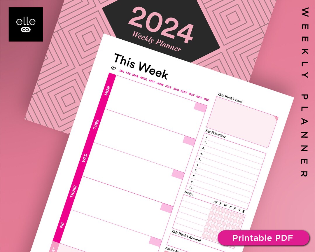 Undated 2024 Printable Productivity Weekly Planner Agenda & Aesthetic ...