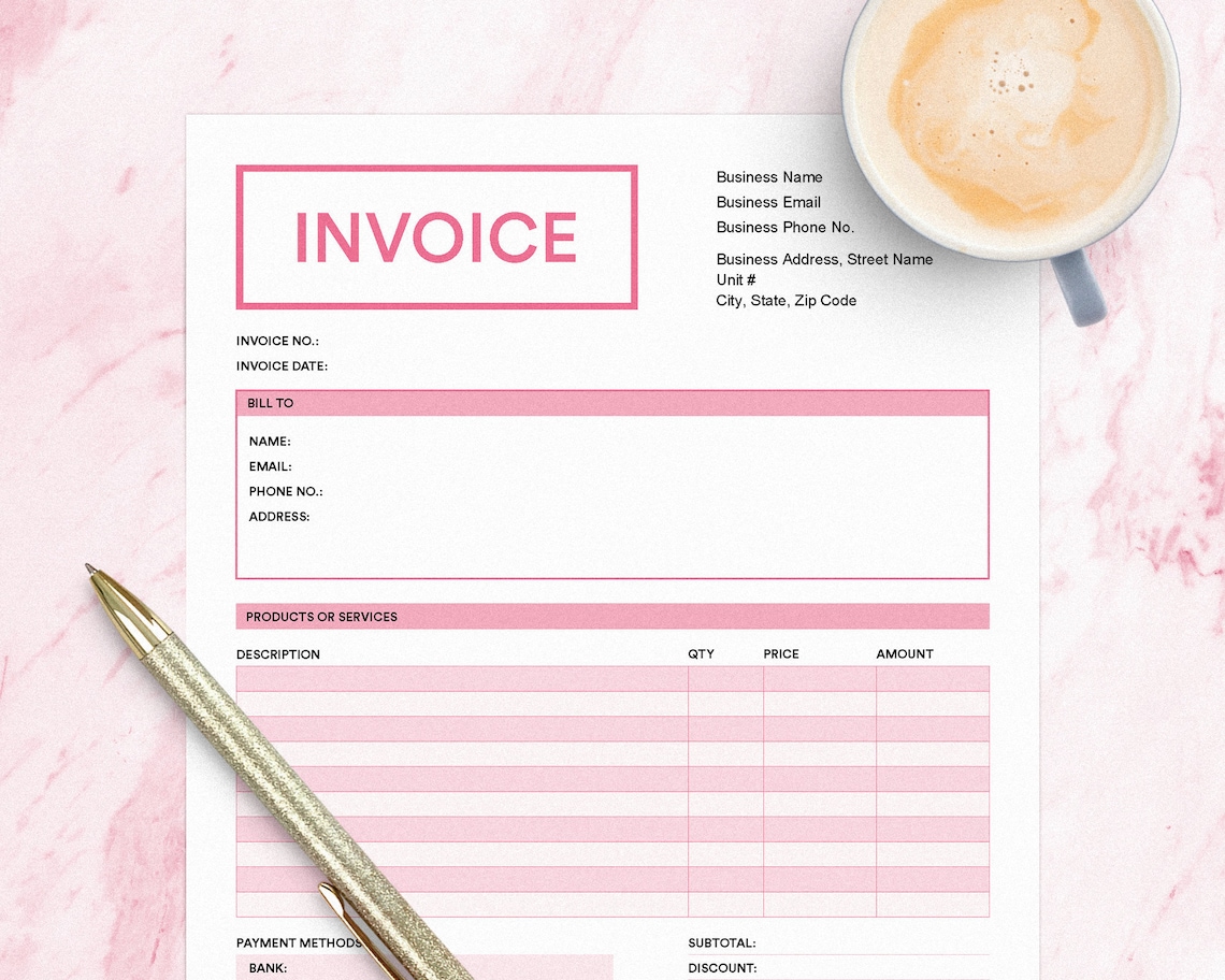 Pink Invoice Template PDF, Professional Business Invoice Form ...
