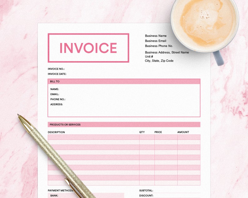 Pink Invoice Template PDF, Professional Business Invoice Form ...