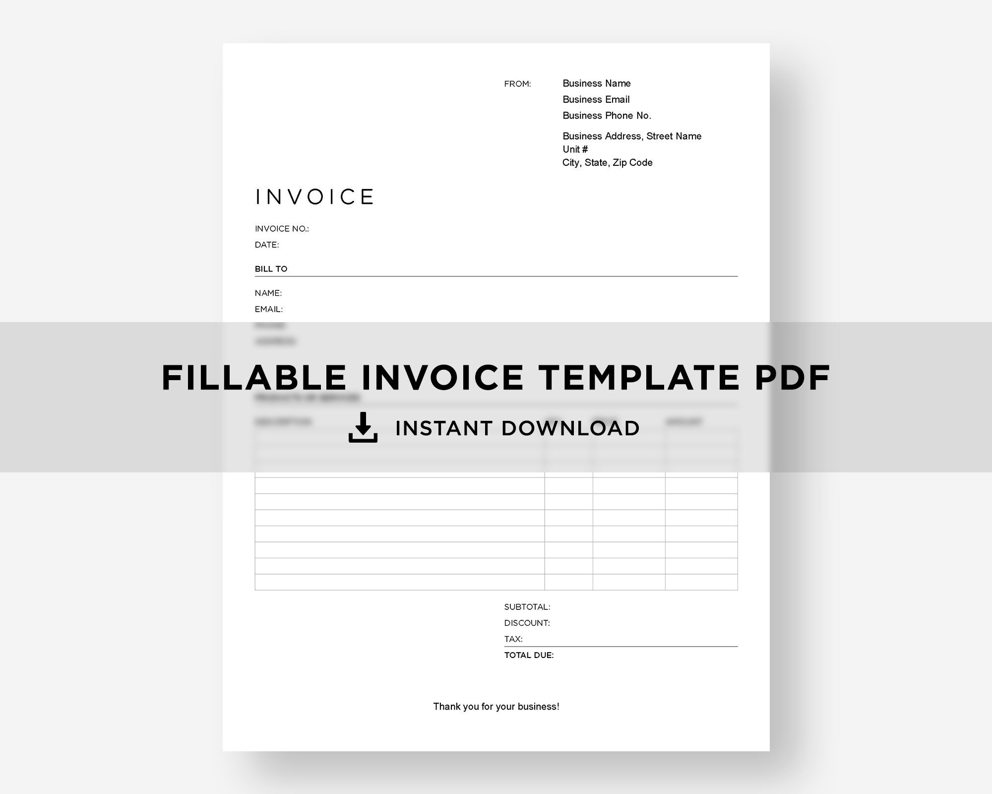 Professional Invoice Template PDF, Minimalist Business Invoice Form ...