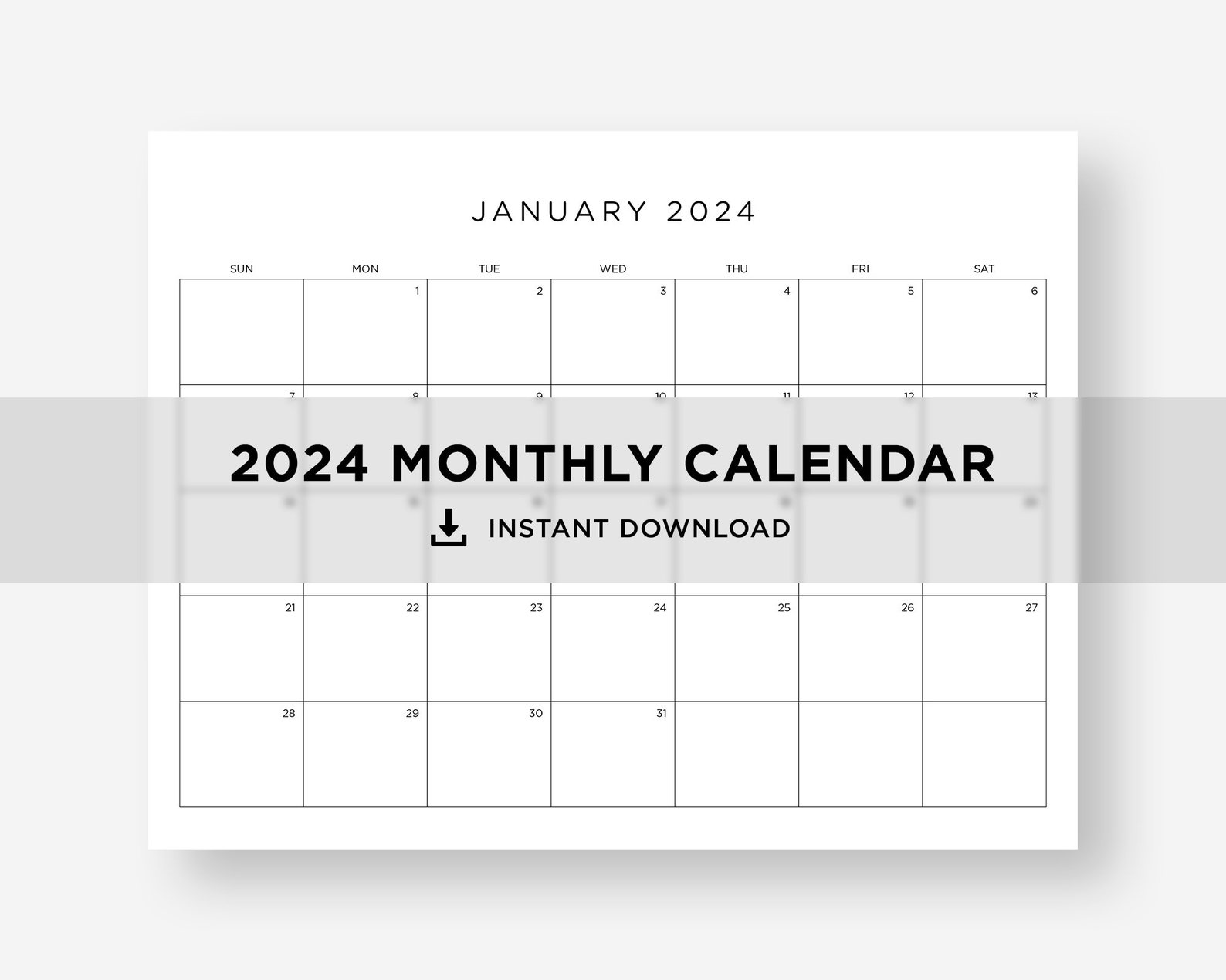 2024 Monthly Calendar Printable, 2024 Monthly Planner, Minimalist ...