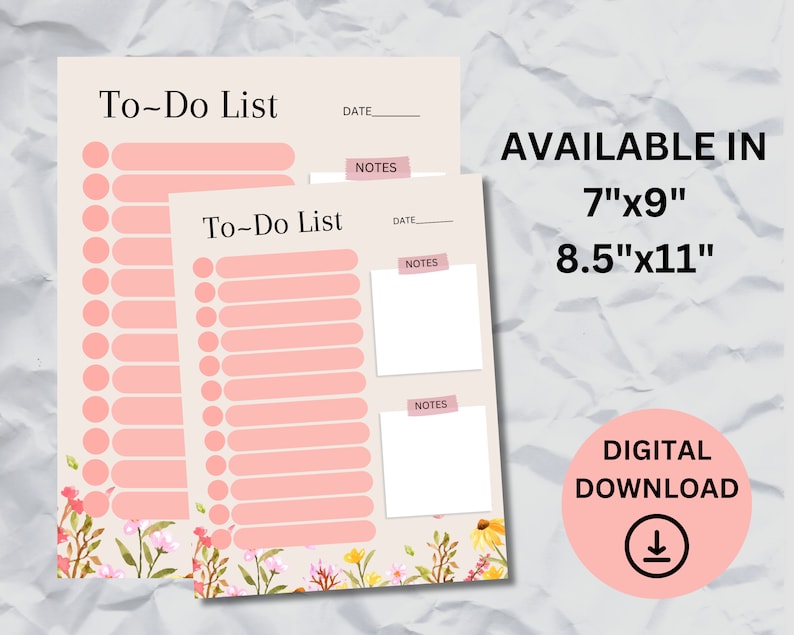 Pink With Flowers To-do List Digital Download Print at Home - Etsy