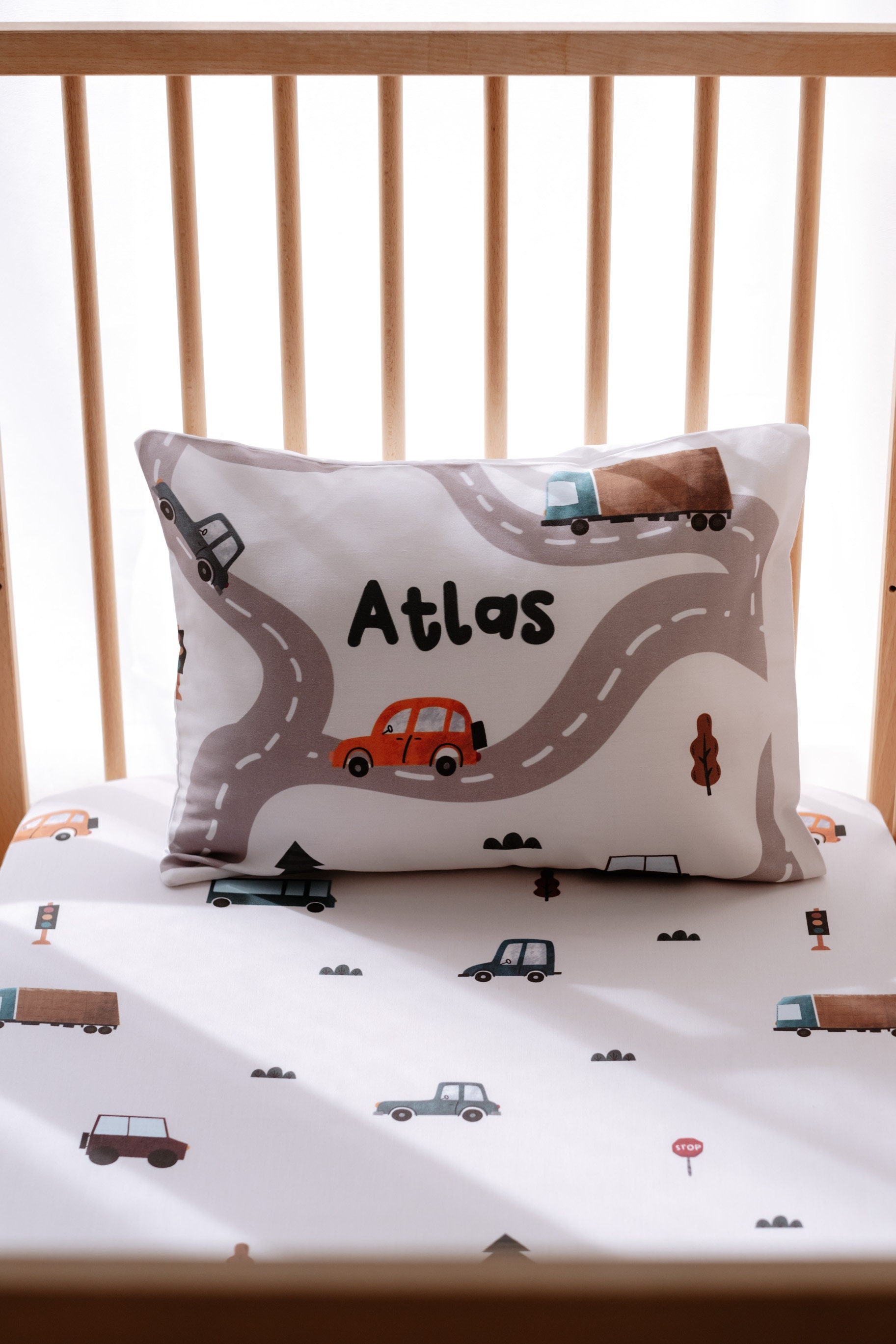 Personalized Cars Bedding, Boys Bedding, Name Pillowcase, Crib Baby ...