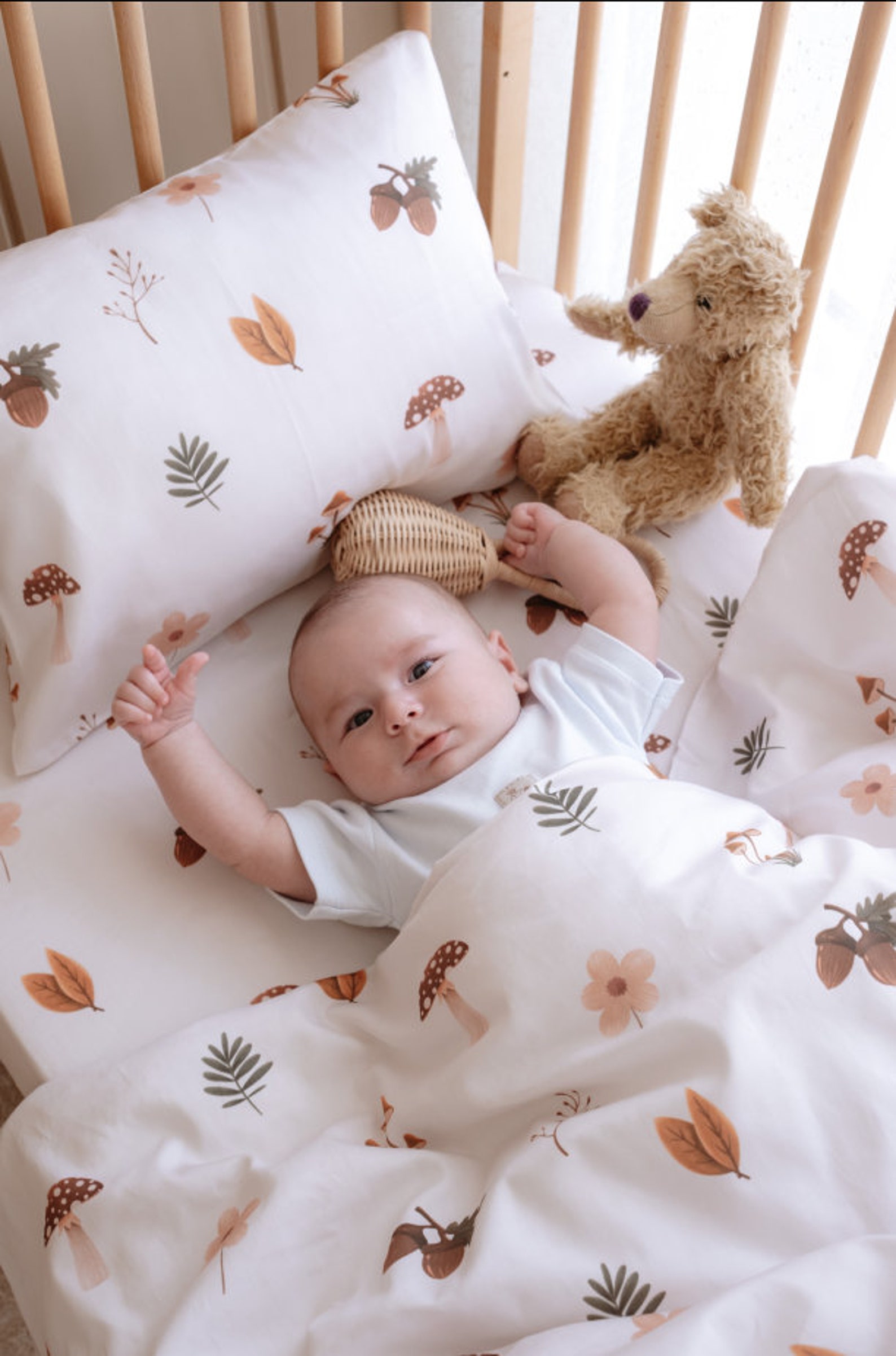 Forest Patterned Organic Cotton Duvet Cover Set, Personalized Baby Crib ...