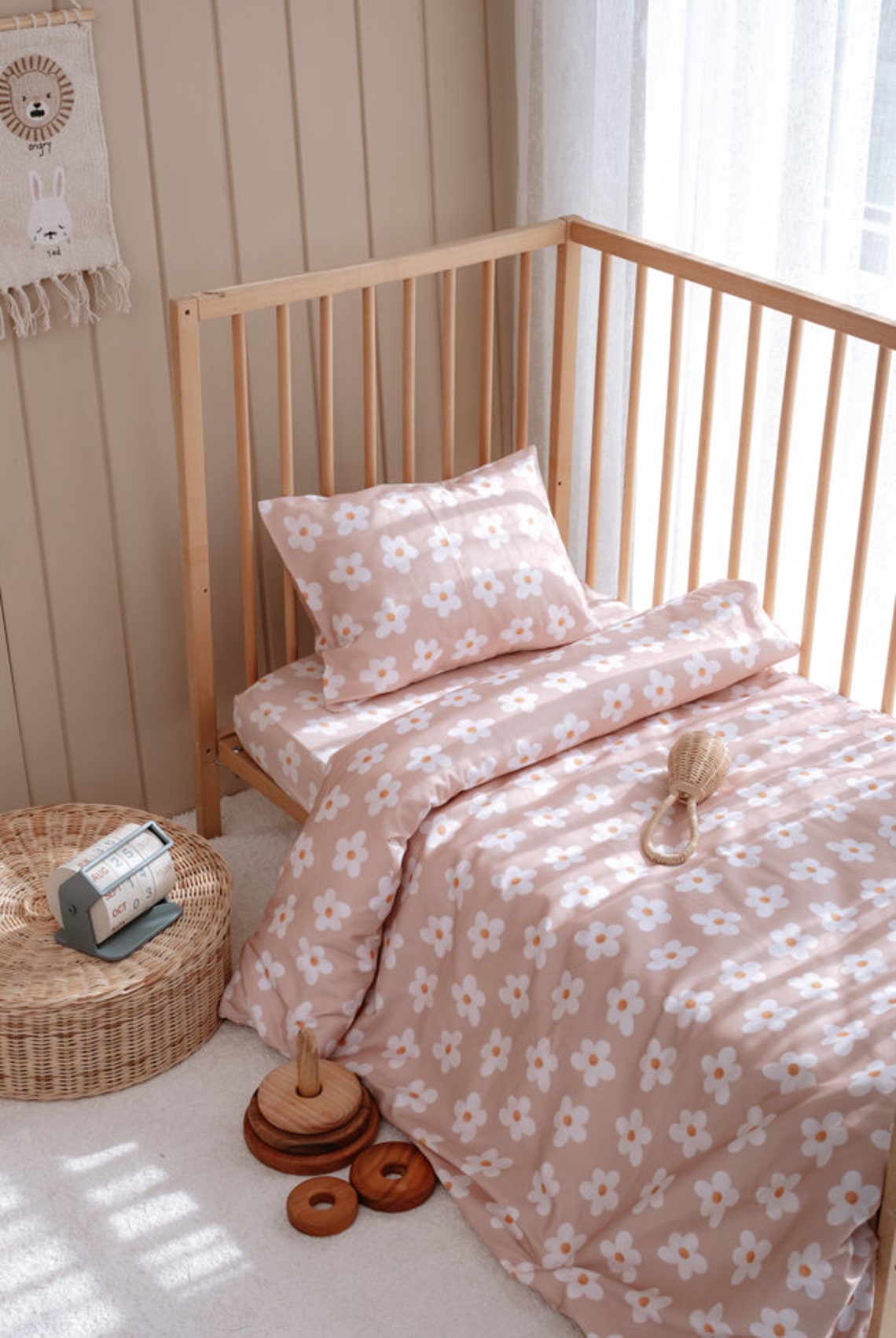 Daisy Duvet Cover Set, Boho Nursery Bedding Set, Crib Bedding, Toddler ...