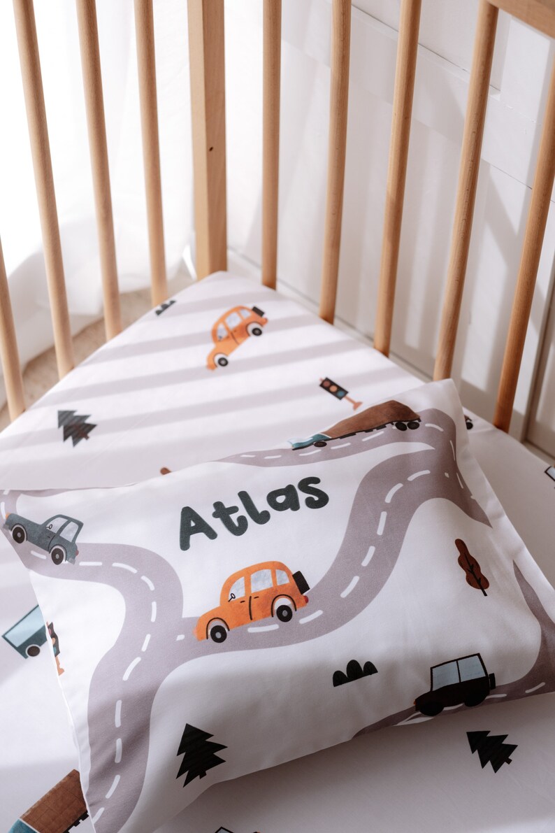 Personalized Cars Bedding, Boys Bedding, Name Pillowcase, Crib Baby ...