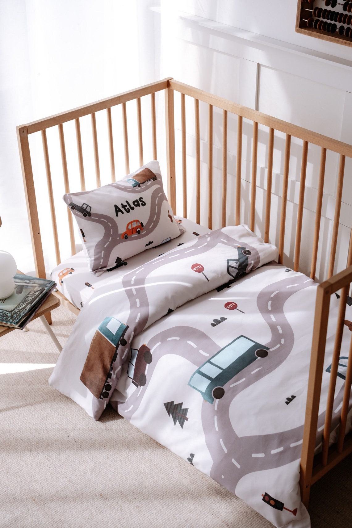 Personalized Cars Bedding, Boys Bedding, Name Pillowcase, Crib Baby ...