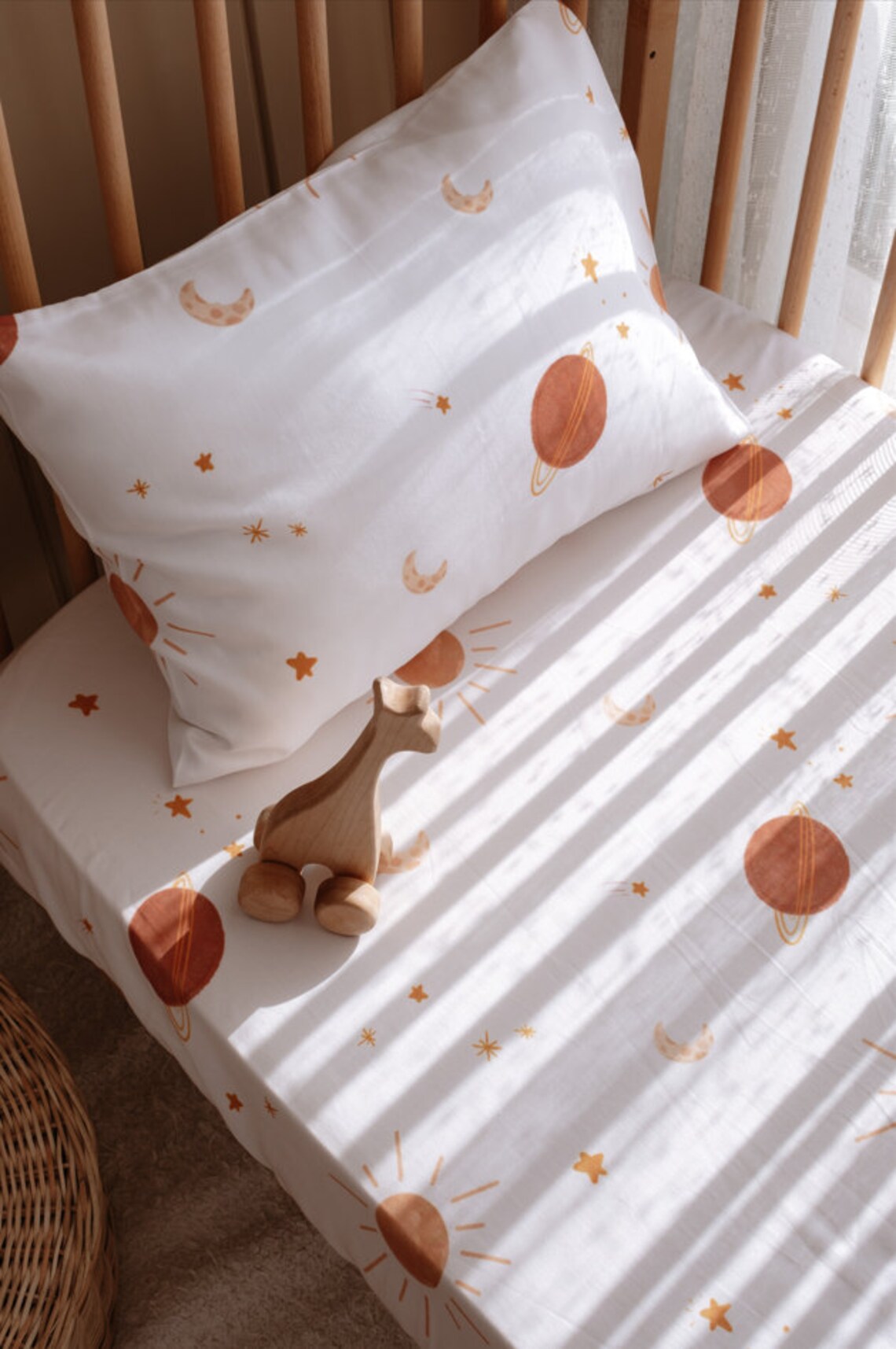 Space Themed Cotton Fitted Organic Baby Sheets - Moon Stars Soft Crib ...