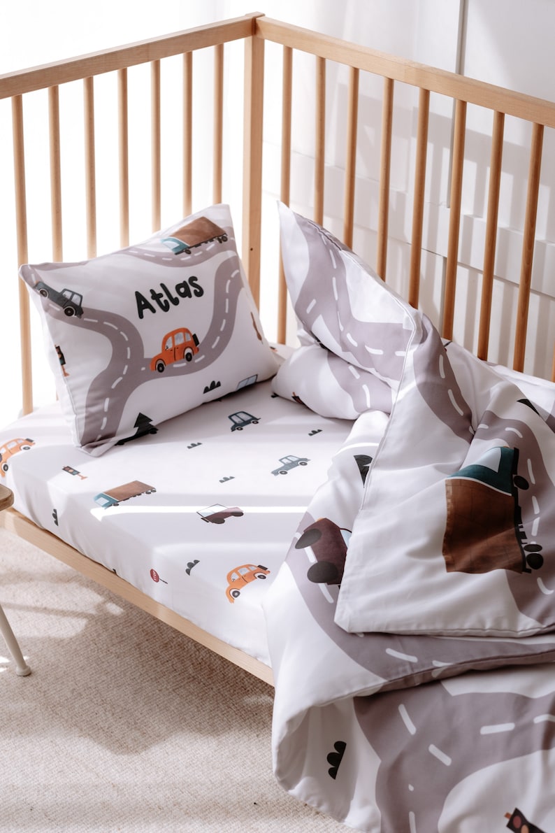 Personalized Cars Bedding, Boys Bedding, Name Pillowcase, Crib Baby ...