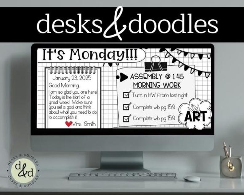 EDITABLE Black & White Classroom Slides | Morning Meeting Slides ...
