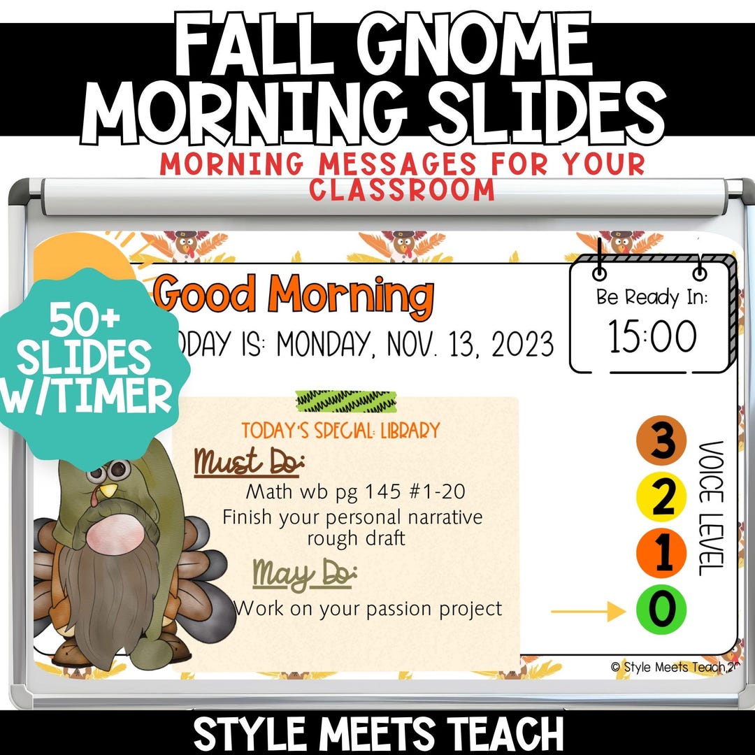 Fall Theme Gnome Morning Slides With Adjustable Timer 50 Varied Fall ...