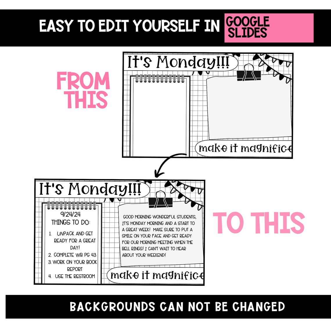 EDITABLE Black & White Classroom Slides Morning Meeting Slides ...