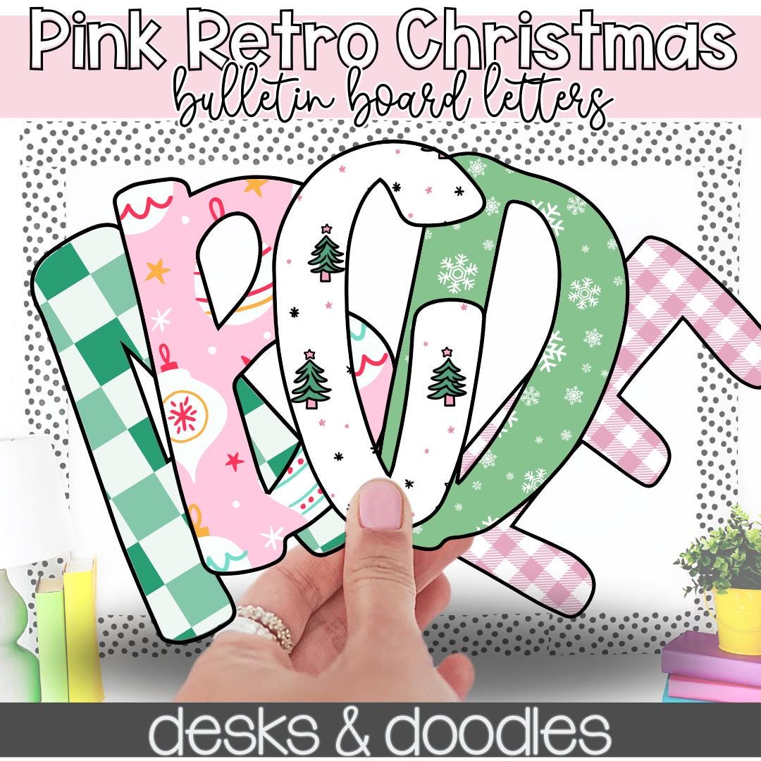 Pink Retro Christmas Bulletin Board Letters • Classroom Decor Set • A-Z ...