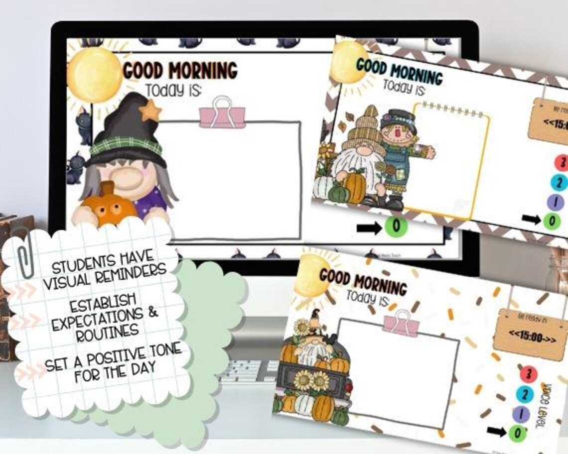 Fall Theme Gnome Morning Slides With Adjustable Timer| 50 + Varied Fall ...