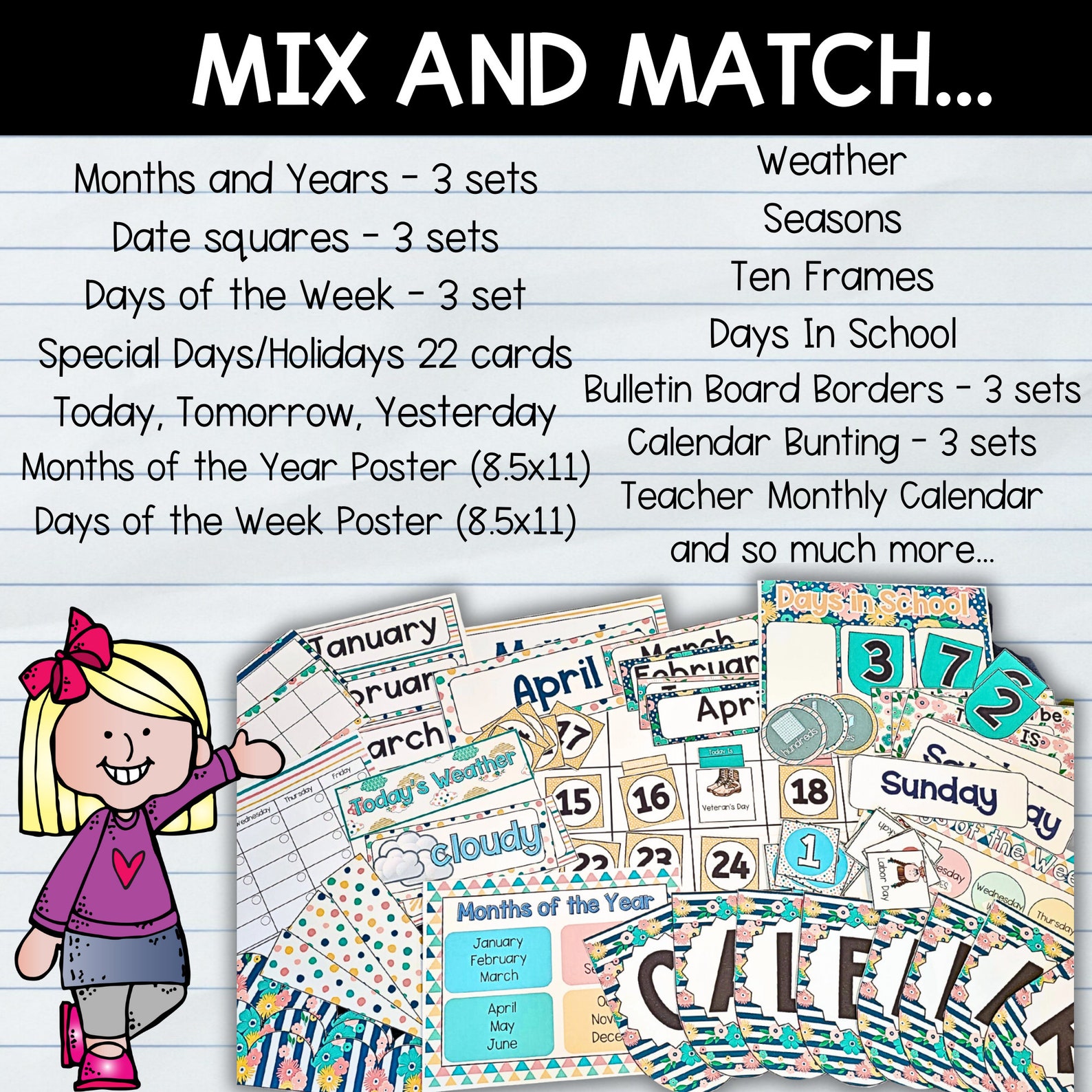 Bright Days Classroom Calendar Set With Weather, Patterns, Days of the ...