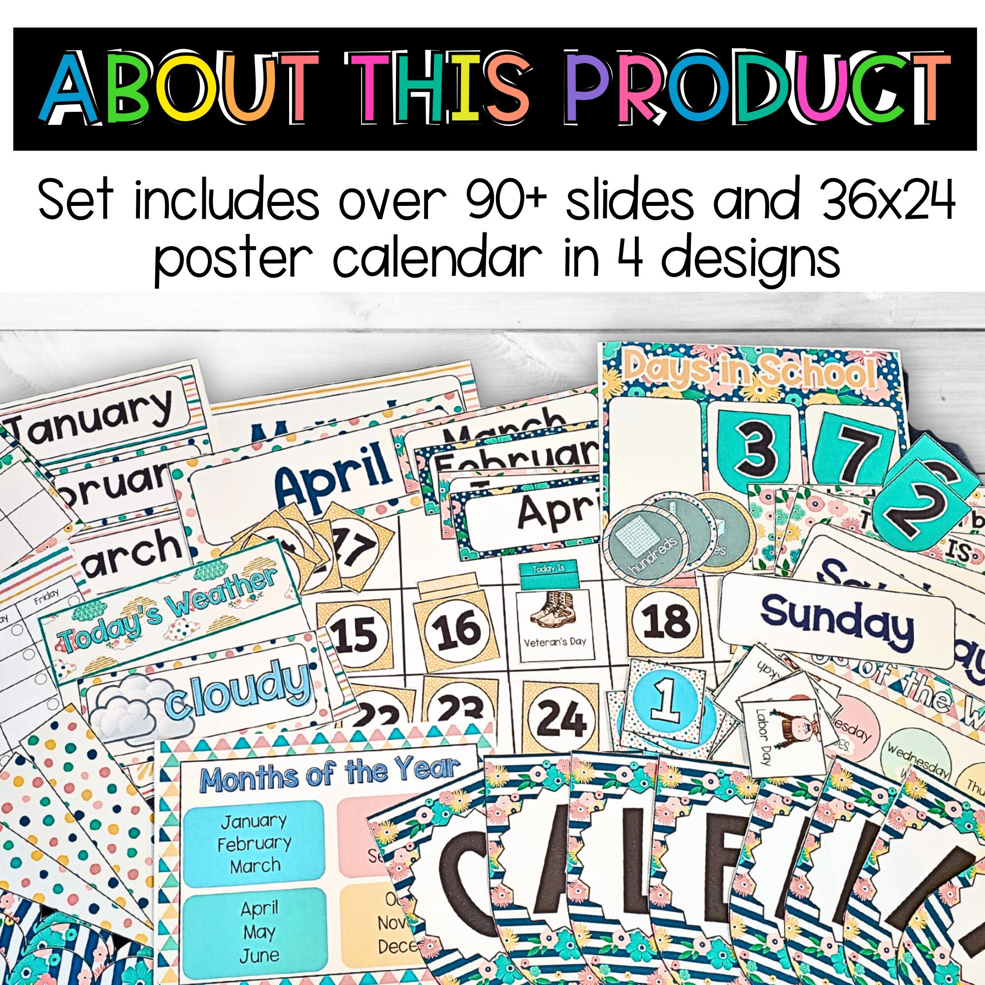 Bright Days Classroom Calendar Set With Weather, Patterns, Days of the ...