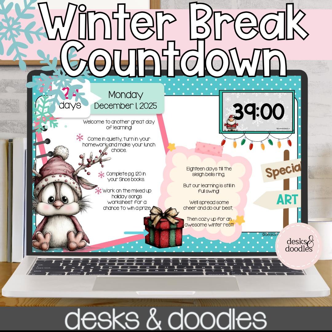 Whimsical Penguin Winter Break Countdown Morning Slides With Timers ...