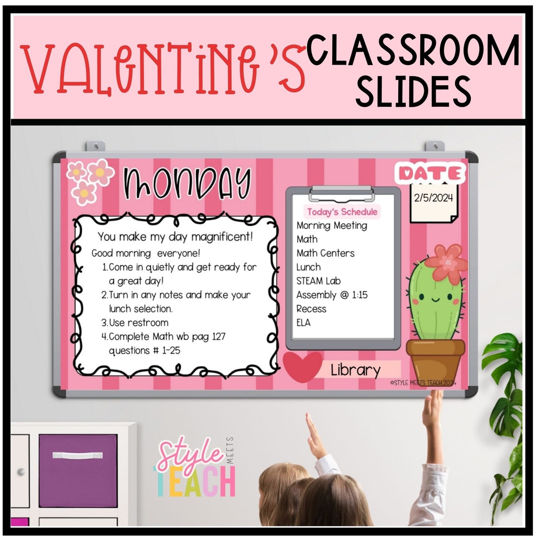 Valentine Themed Classroom Slides for February Greeting Morning Message ...