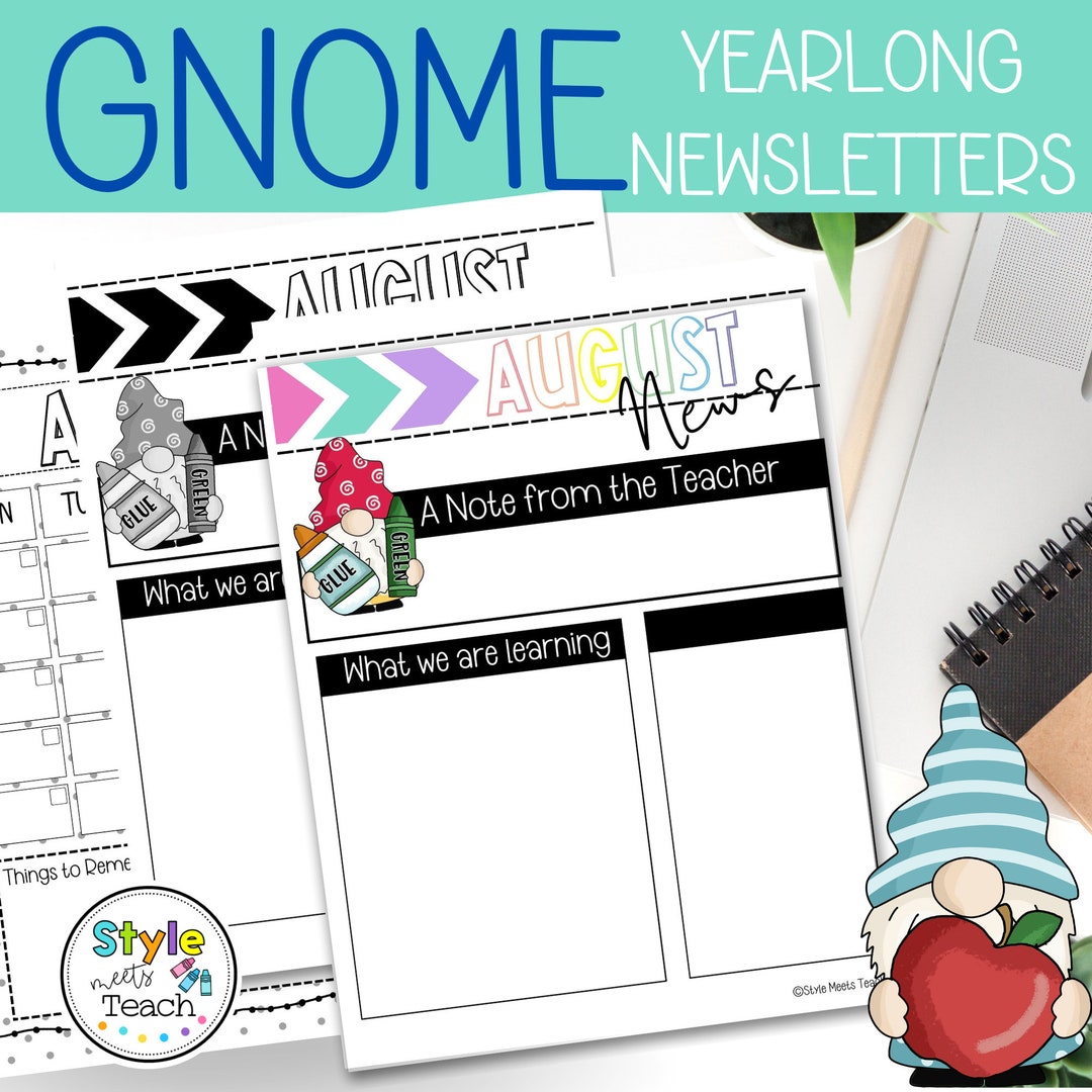 Gnome Yearlong Newsletter Templates Weekly and Monthly EDITABLE - Etsy