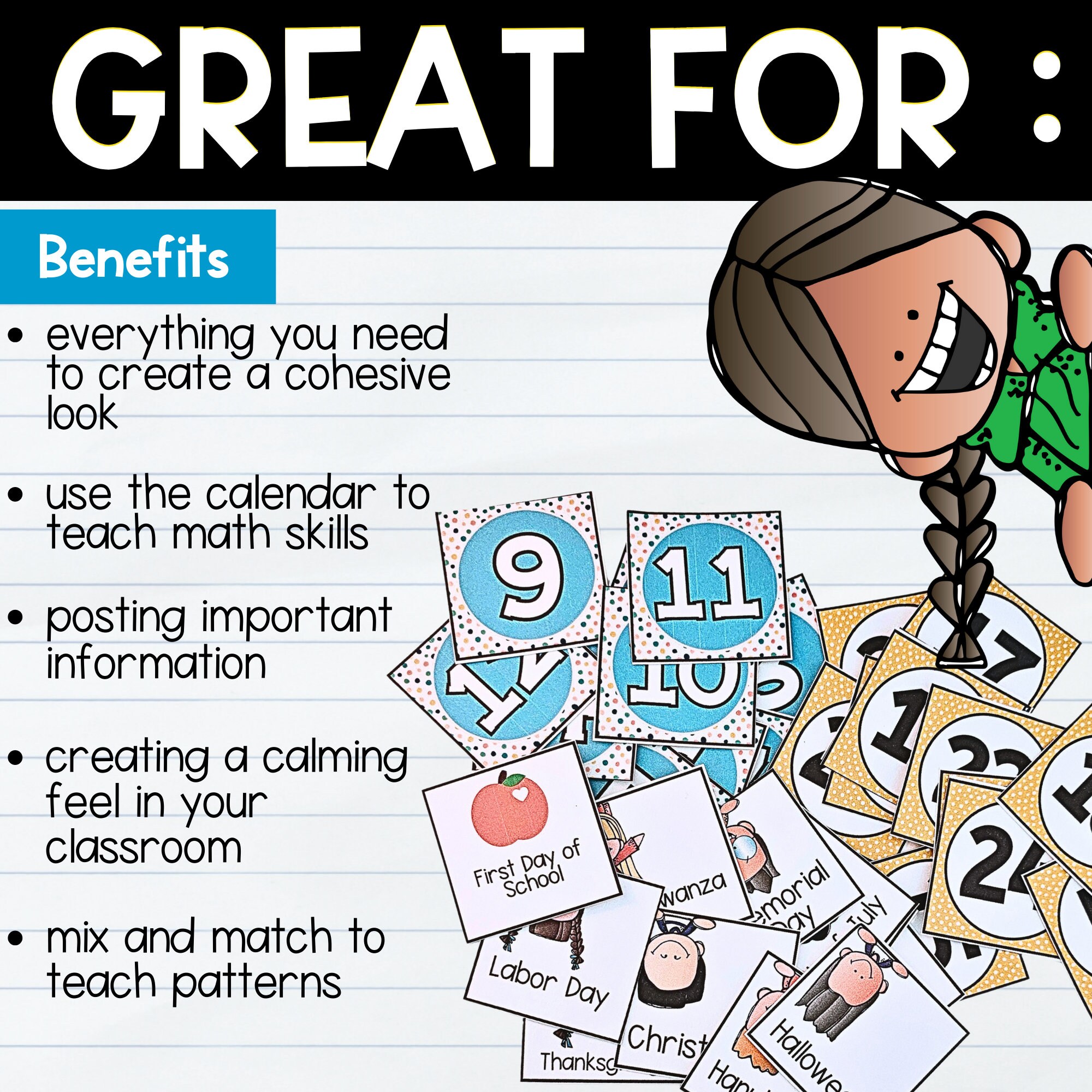 Bright Days Classroom Calendar Set With Weather, Patterns, Days of the ...