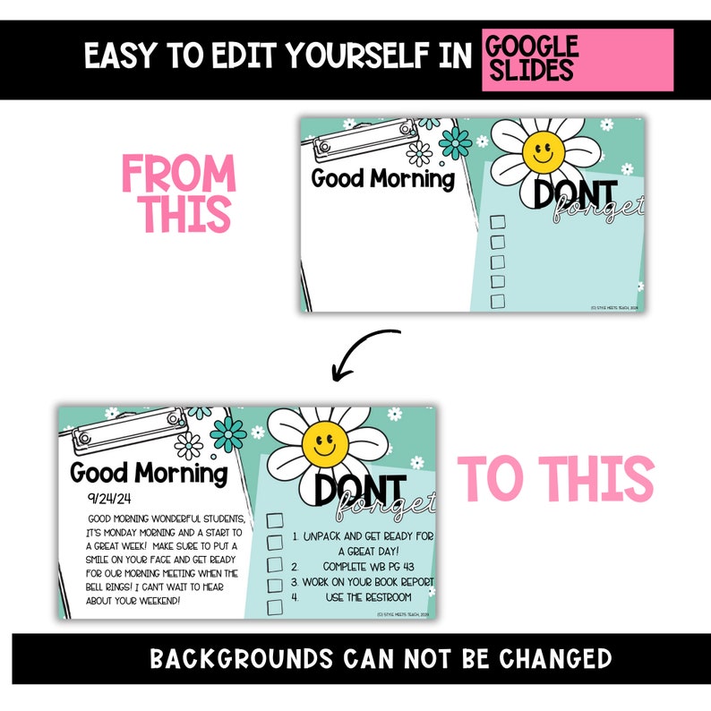 DAISY & DOTS Morning Classroom Slides Morning Message Daily Agenda ...