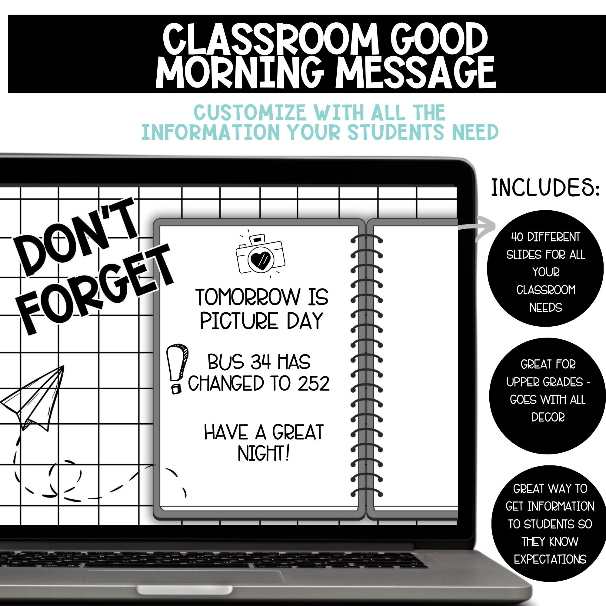 EDITABLE Black & White Classroom Slides Morning Meeting Slides ...