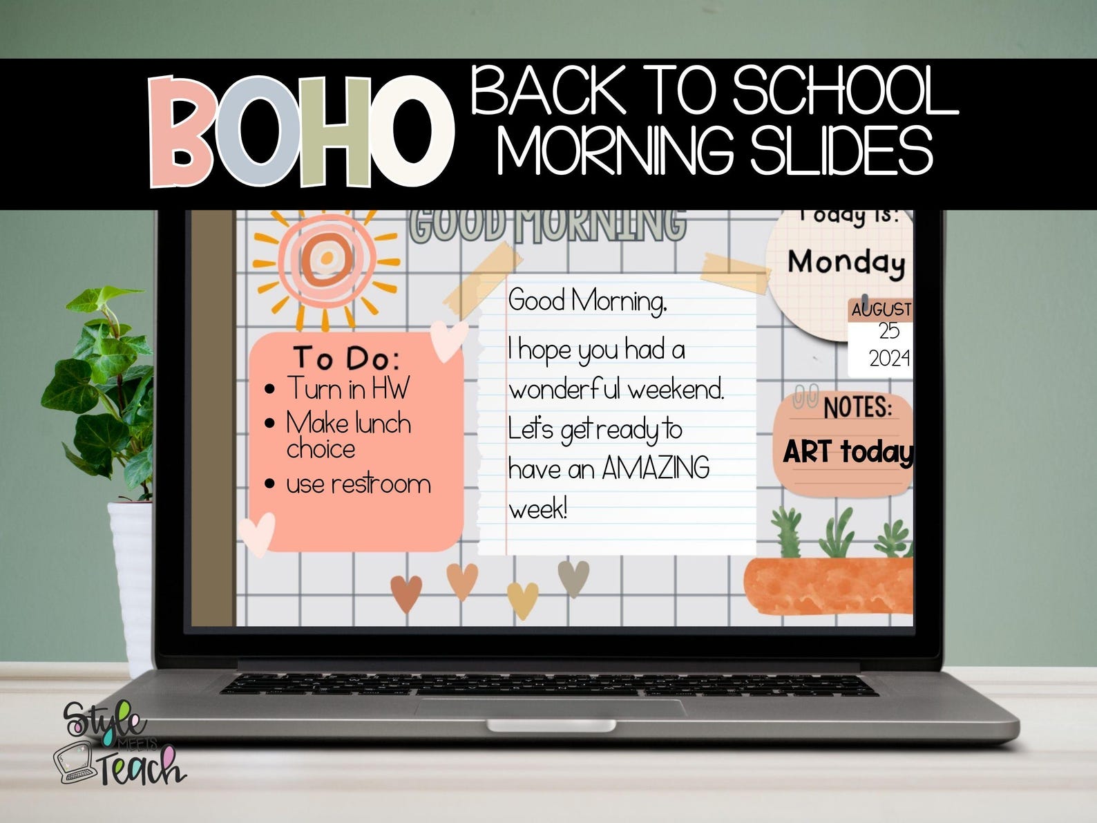 BOHO Morning Message Google Slides| Back to School | Good Morning ...