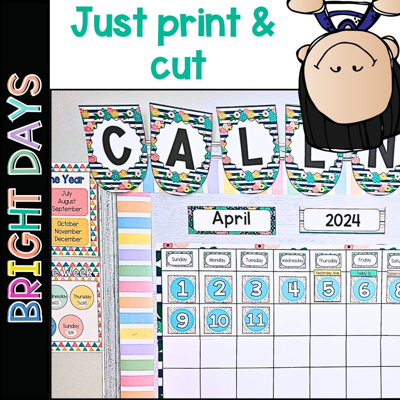 Bright Days Classroom Calendar Set Calendar Bulletin Board Set Calendar ...