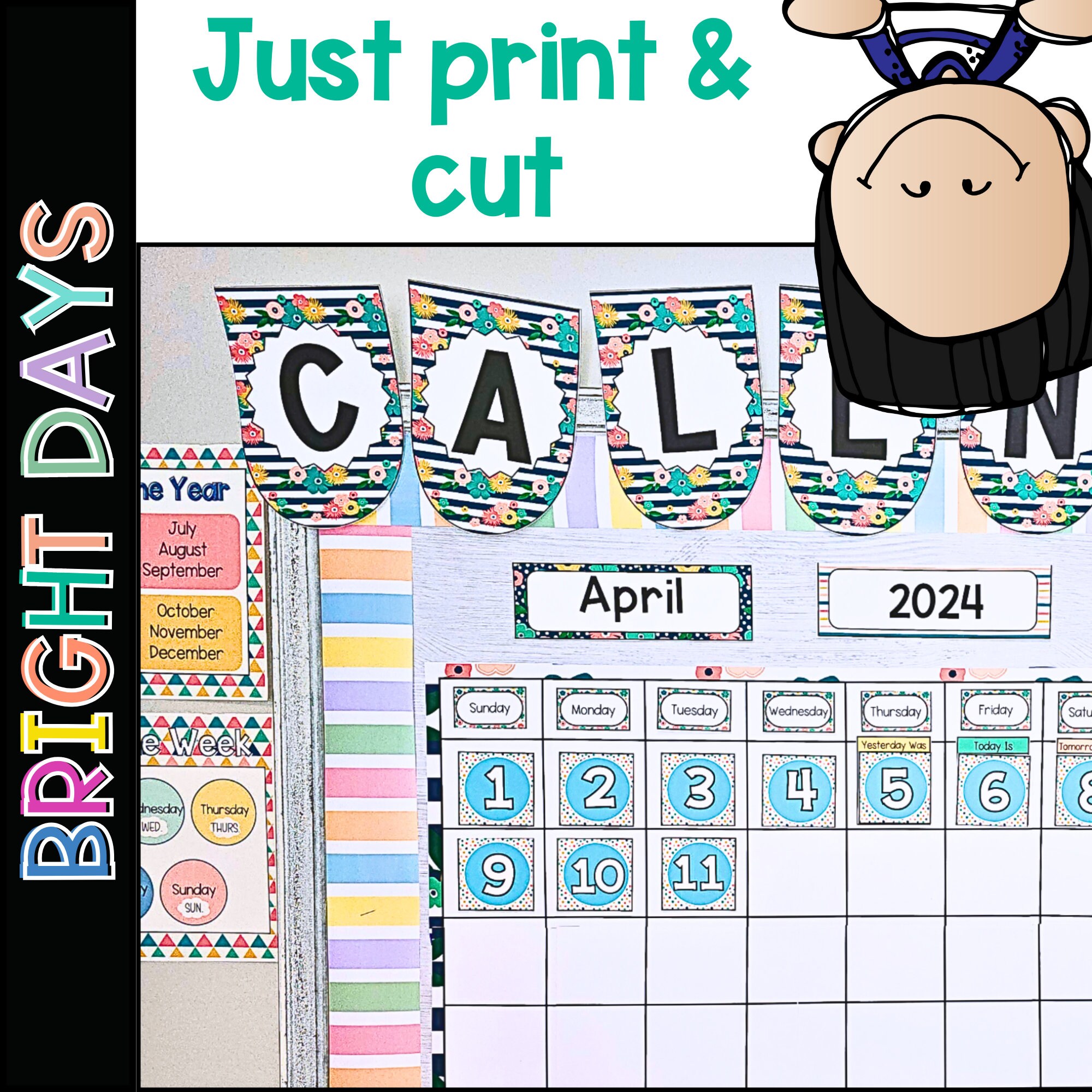 Bright Days Classroom Calendar Set With Weather, Patterns, Days of the ...