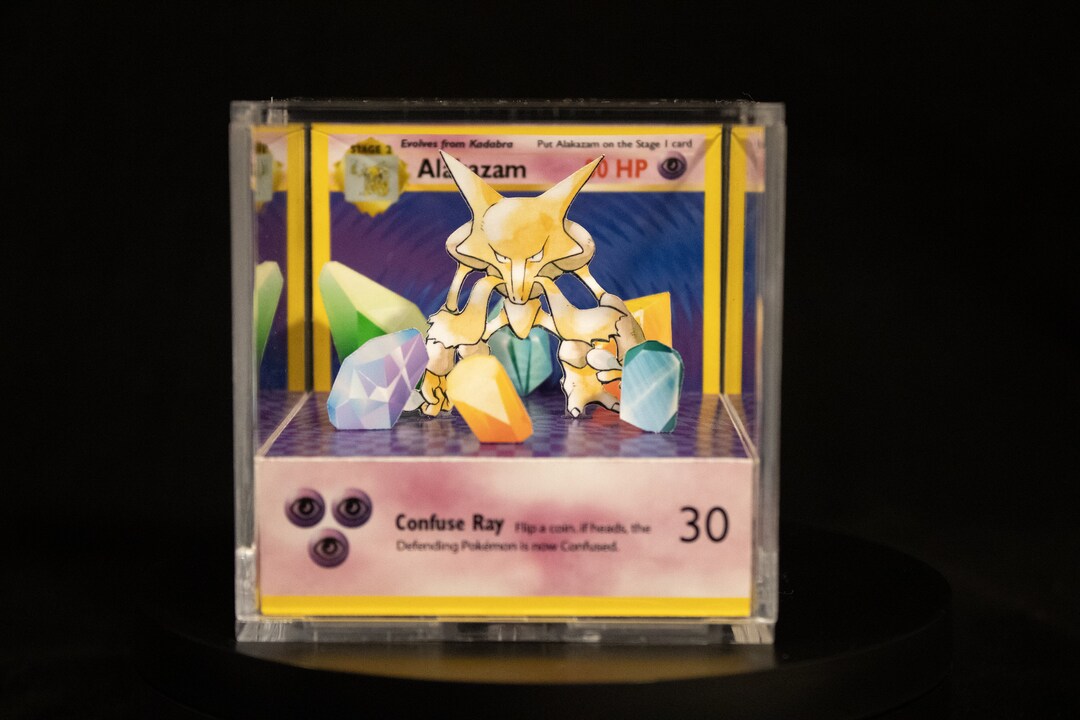 Collectible 3D Pokemon Cube Diorama 1st Edition Alakazam Card Perfect ...