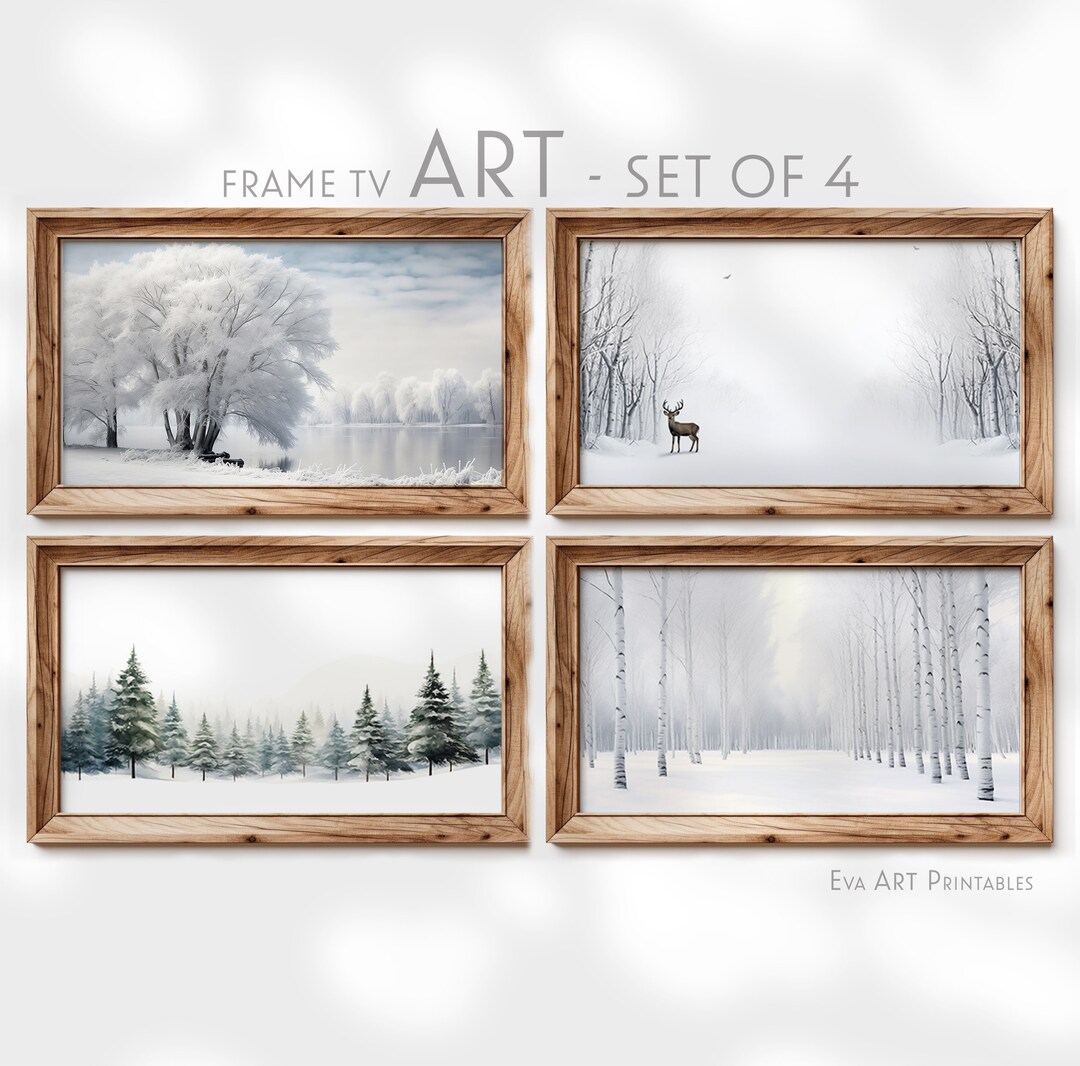 Christmas Frame Tv Art Bundle | Samsung Tv Art |snowy Trees White ...