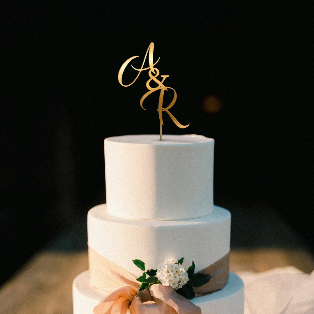 Couple Initials Cake Topper for Wedding, Personalised Cake Topper, Gold ...