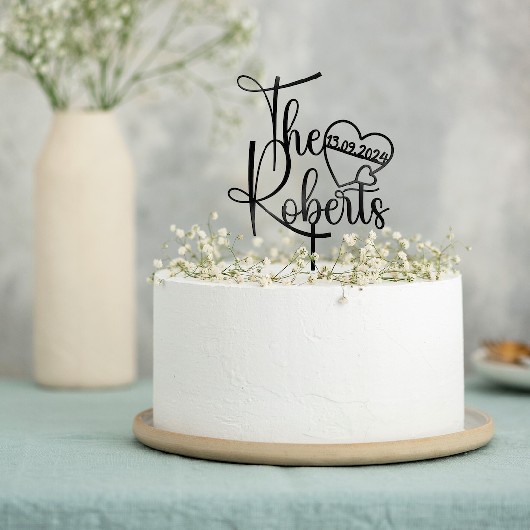 Custom Name Cake Topper Heart With Date | Rustic Wedding Personalised ...