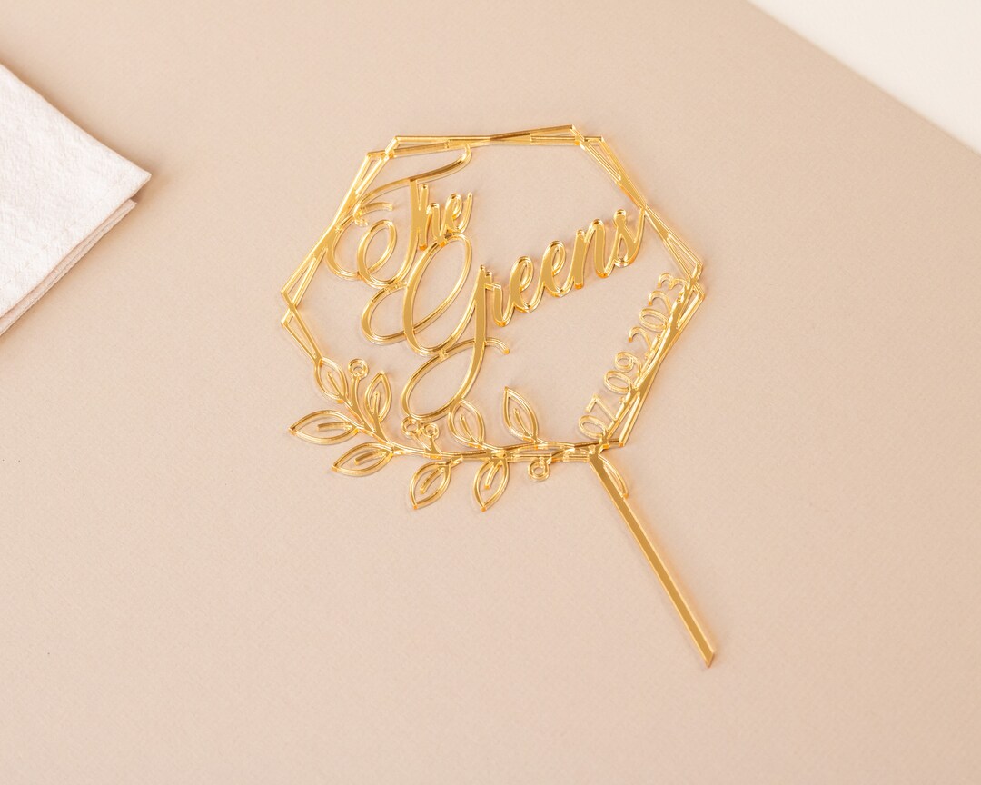 Wedding Cake Topper, Personalized Acrylic Hexagon Cake Topper, Custom ...