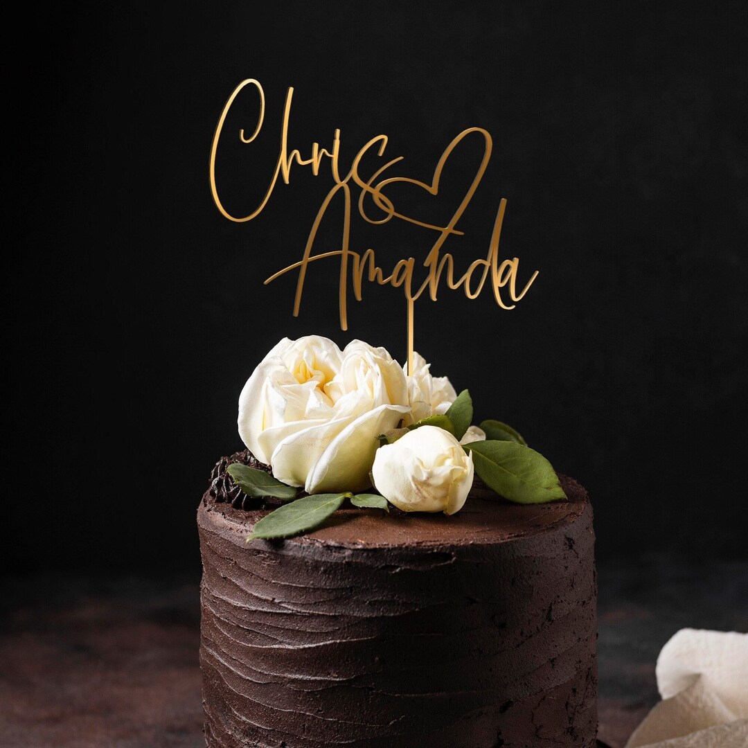 Cake Topper for Wedding, Couple Names Cake Topper, Rustic Personalized ...