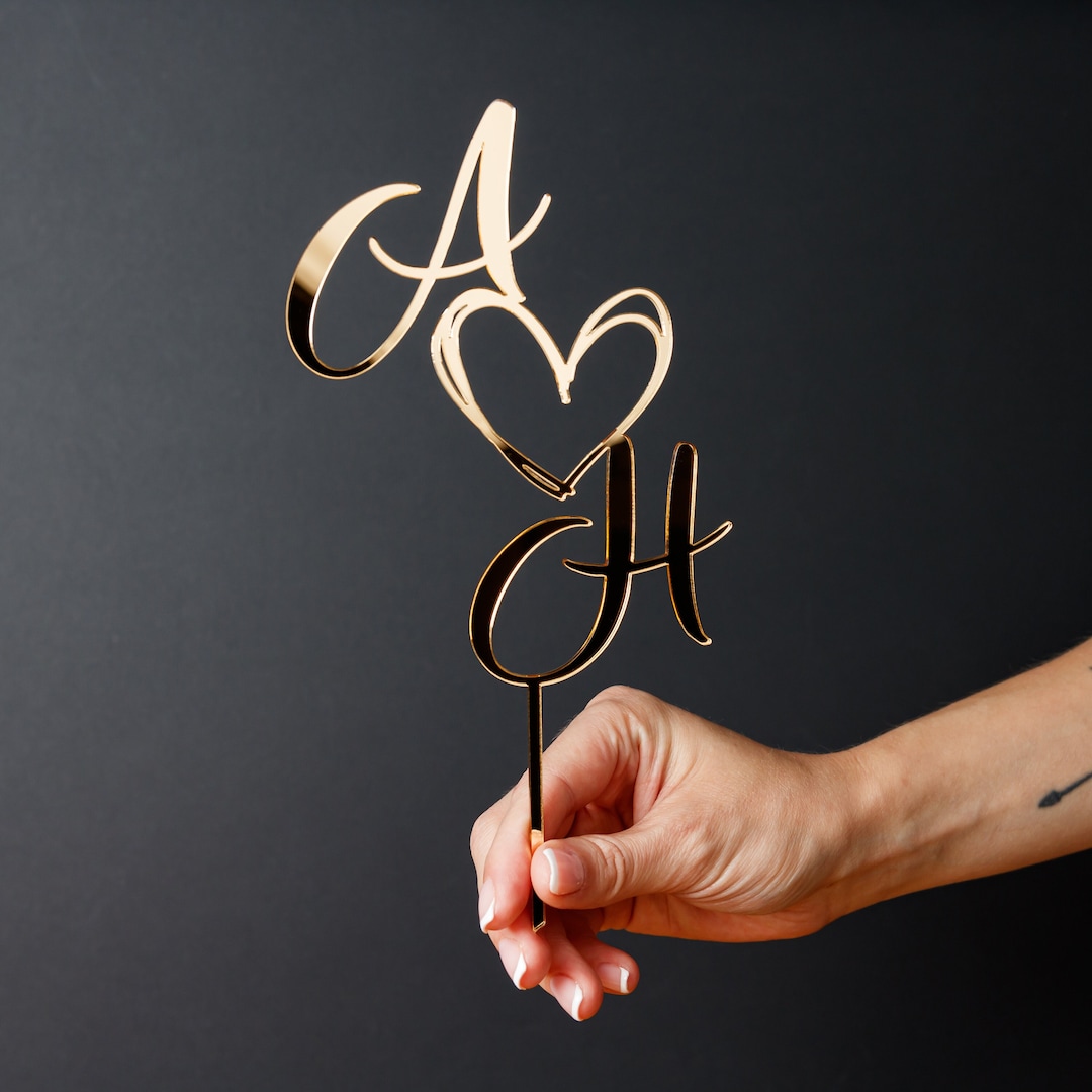 Cake Topper for Wedding, Initials Cake Topper With Heart, Anniversary ...