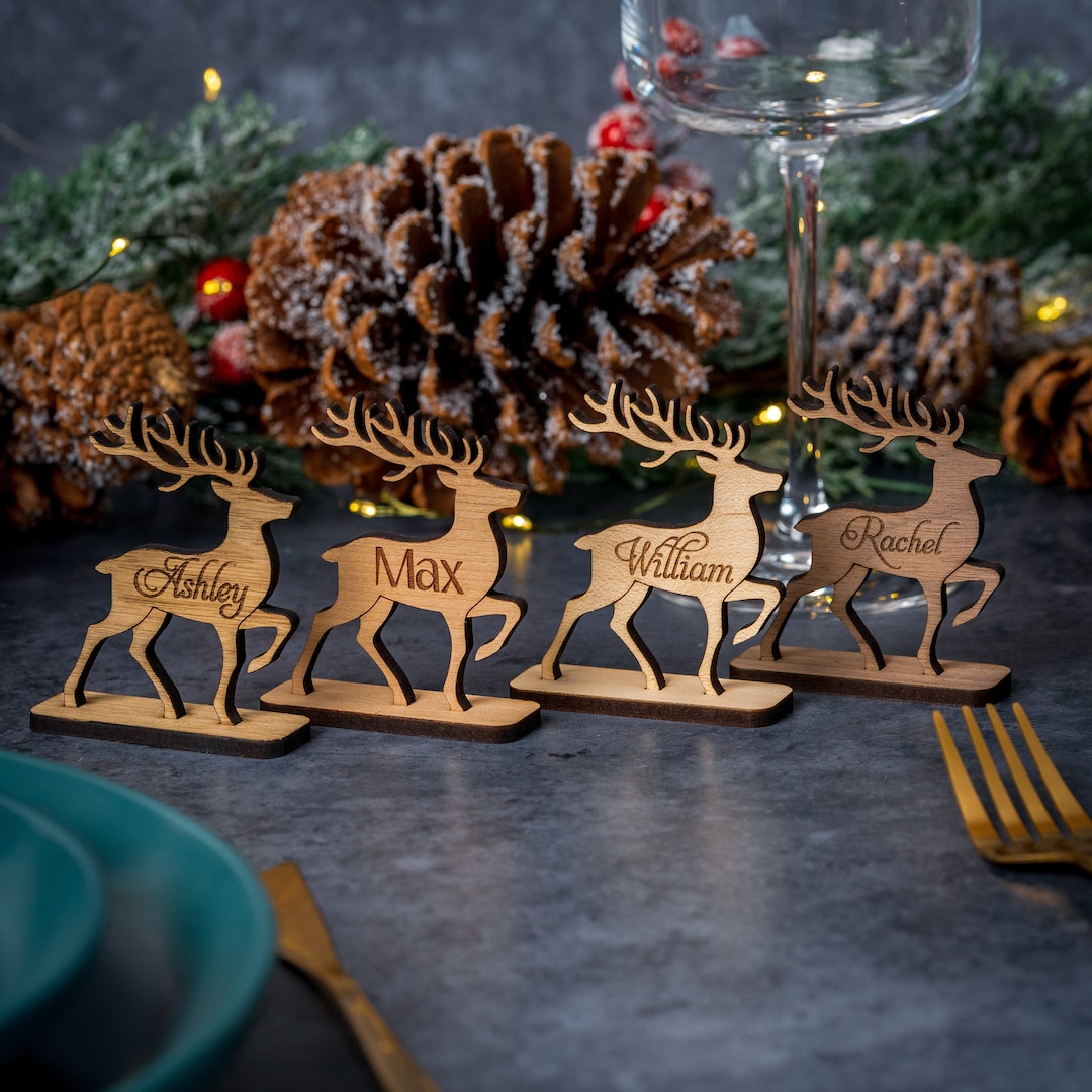 Personalised Reindeer Place Settings for Christmas, Wooden Table Place ...