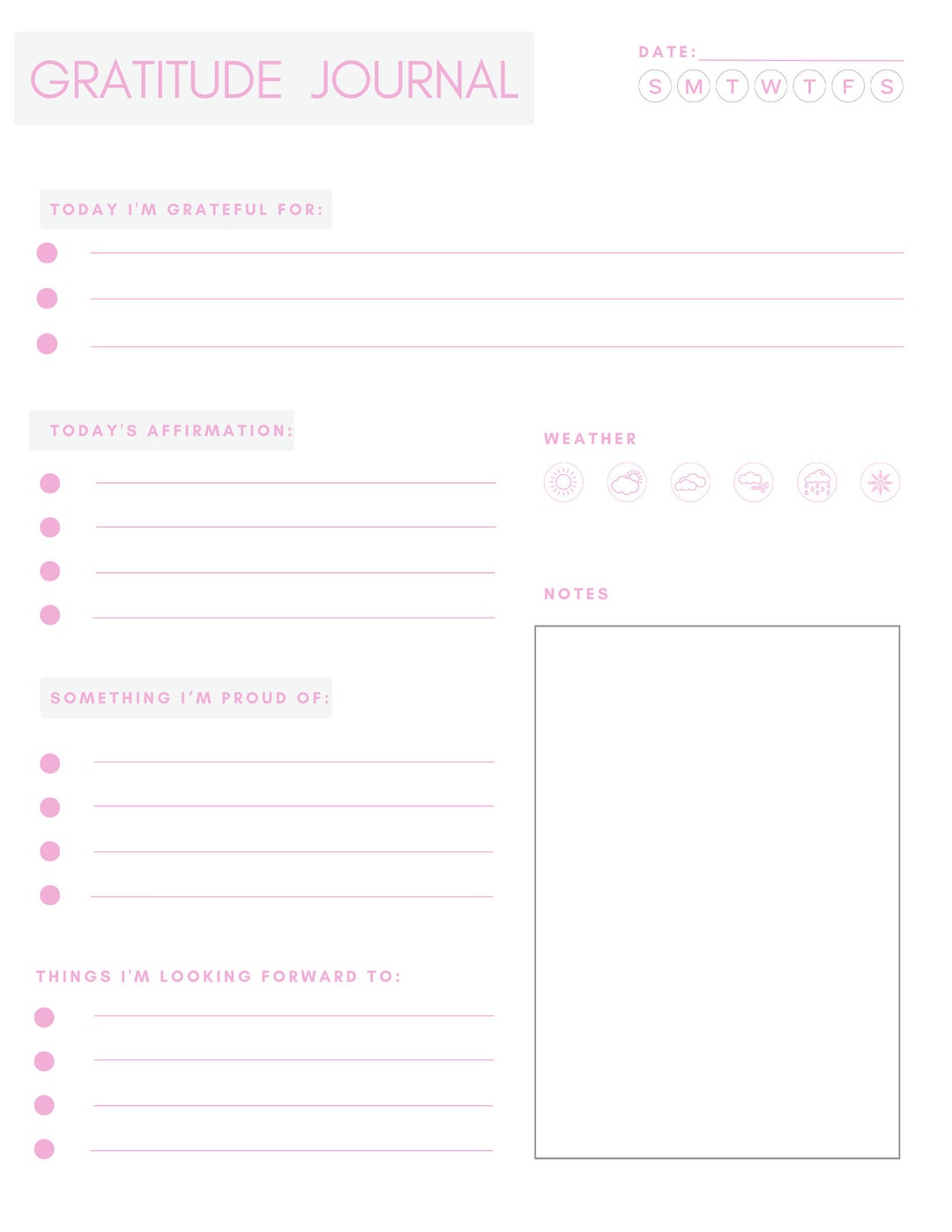 Daily Gratitude Journal Printable, Instant Download, Minimalist ...