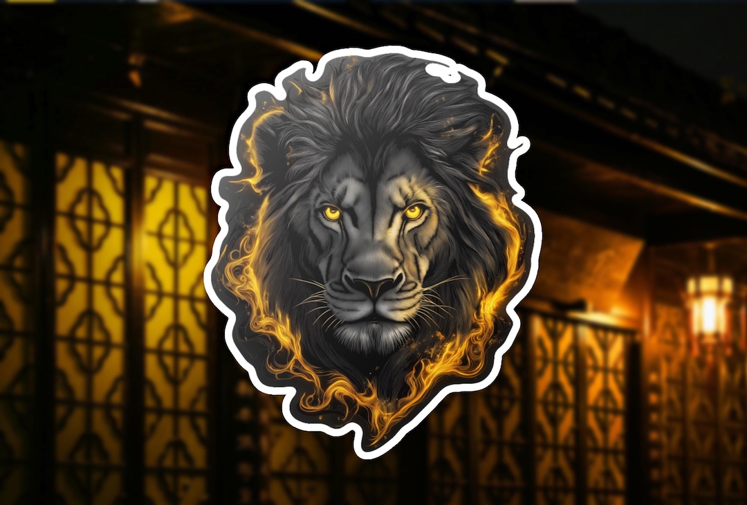 Lion Vinyl Sticker Black and Gold, Animal Laptop Sticker, Wildlife ...