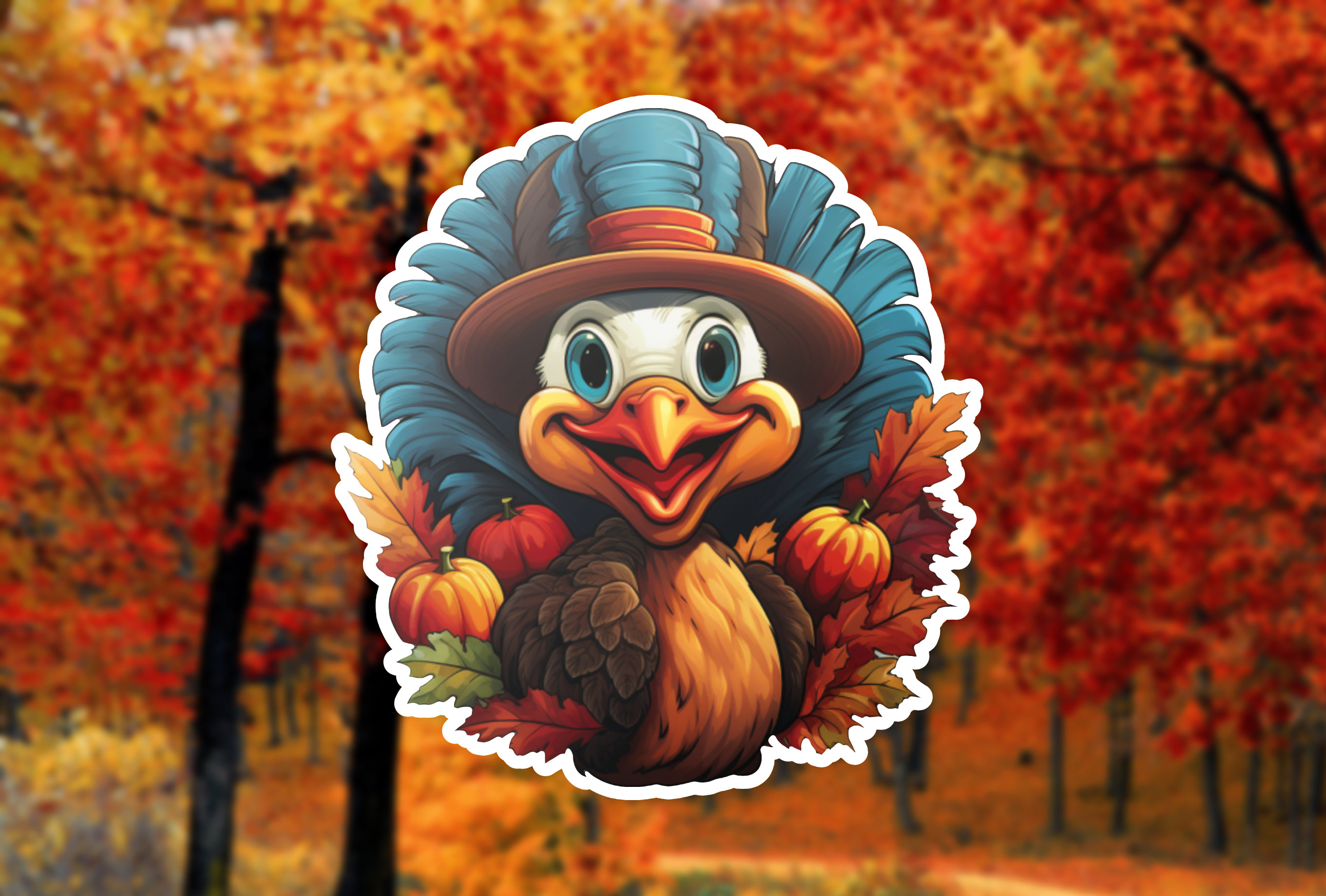 Funny Cartoon Turkey Vinyl Sticker, Thanksgiving Laptop Sticker ...