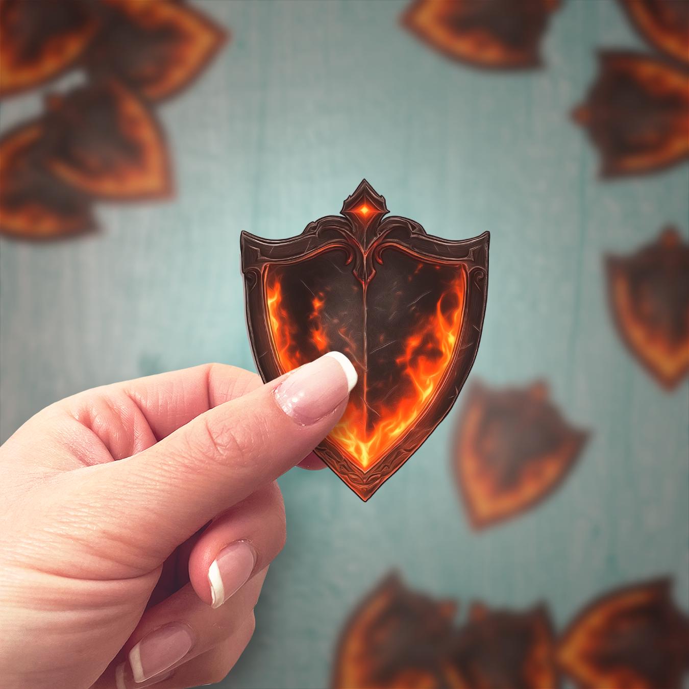 Shield of Flames Sticker, Mythical Vinyl Decal, Laptop Decoration ...